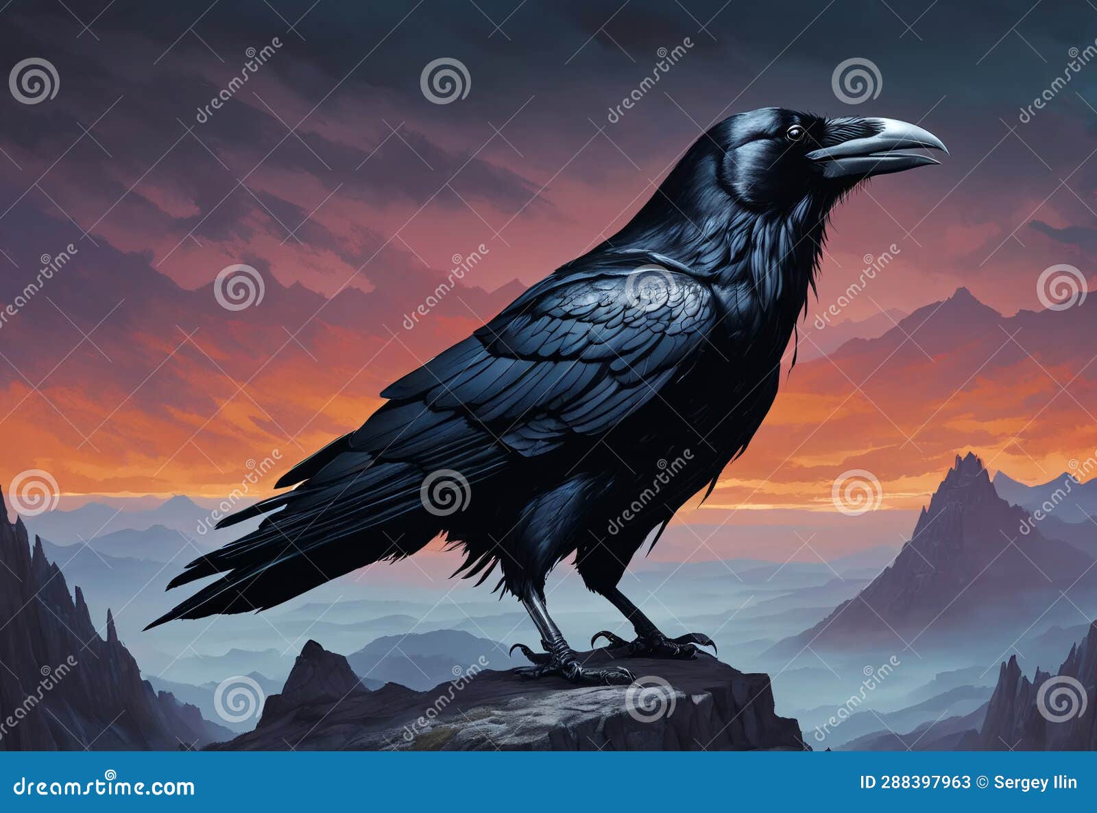 Raven Sitting on Rock in the Sunset. Generative AI Stock Illustration ...