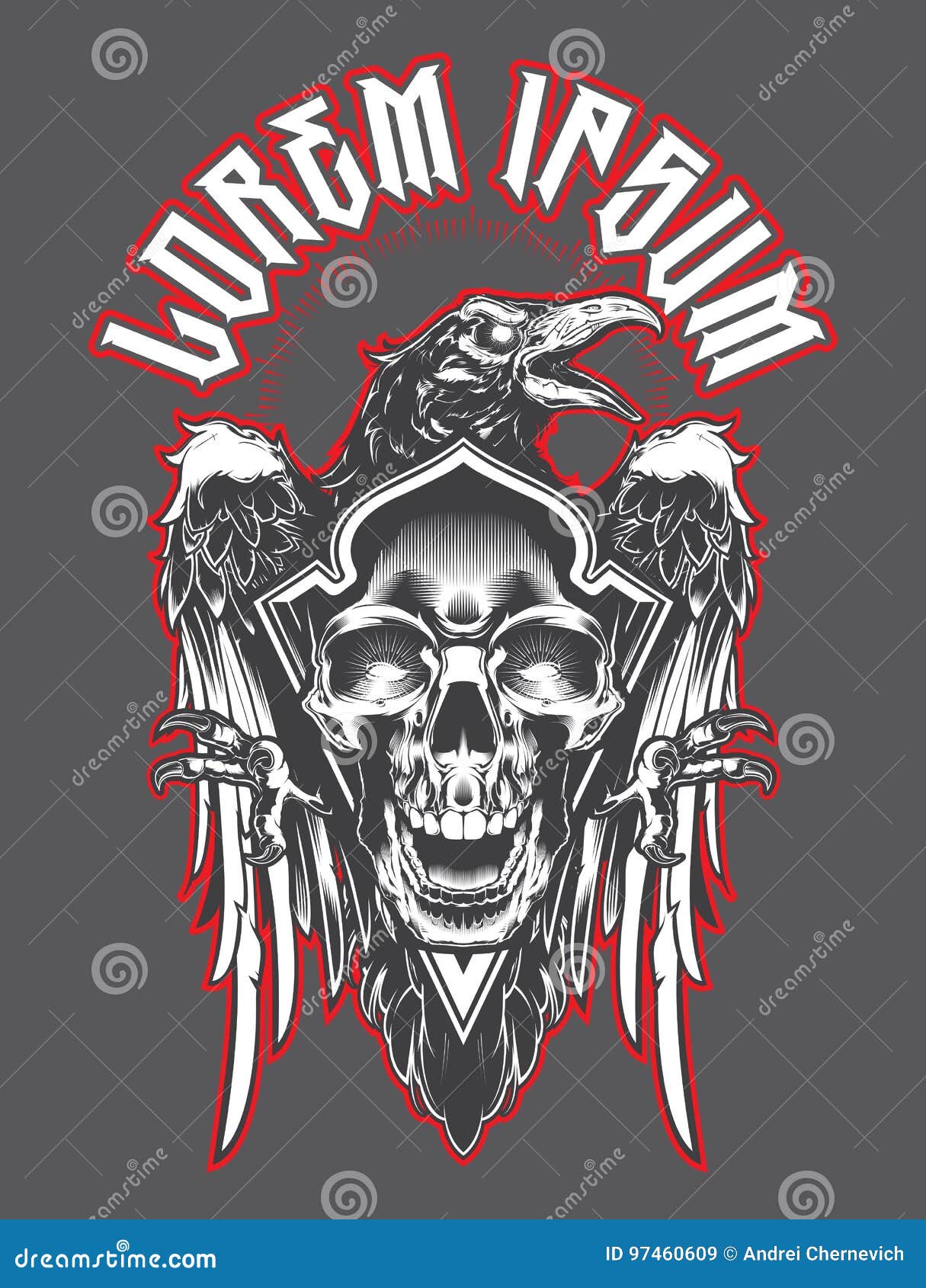Raven and Skull.Vector Illustration Stock Vector - Illustration of ...