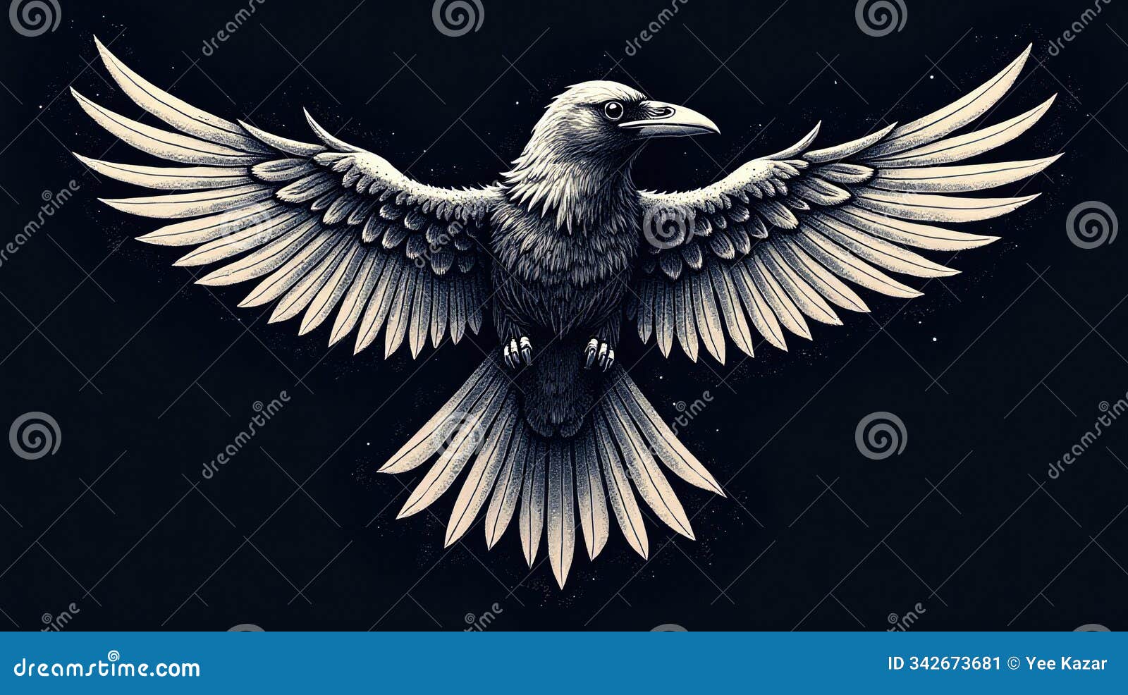 Raven with Spread Wings Illustration Stock Illustration - Illustration ...