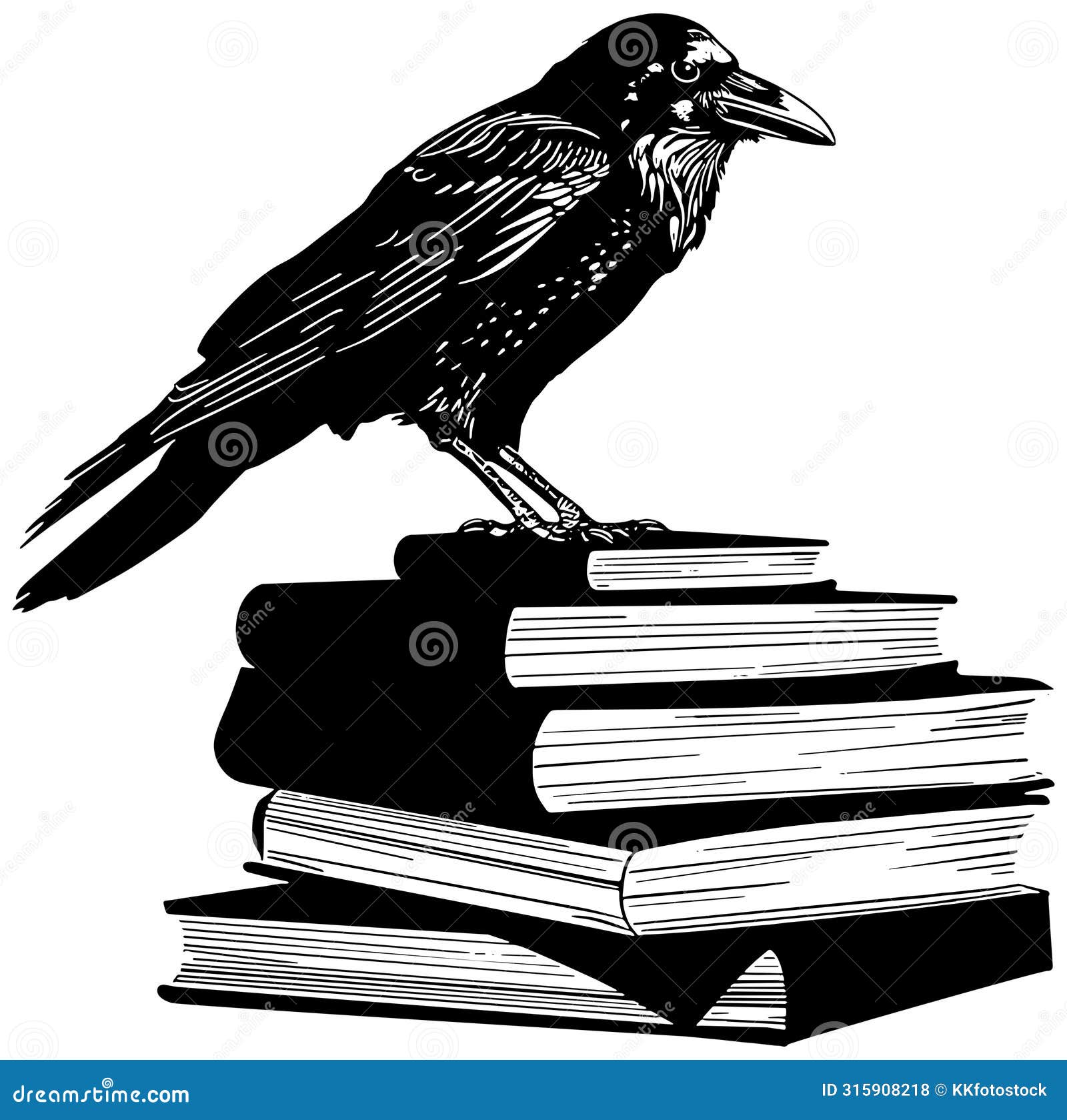 Illustration of a Raven on a Stack of Books Stock Vector - Illustration of feather, standing ...