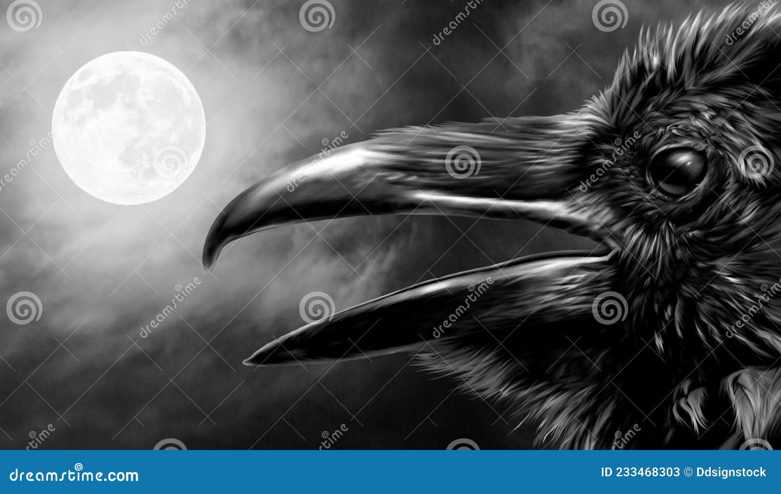 Raven Under a Black, Night Sky Stock Image - Image of gothic, bird ...