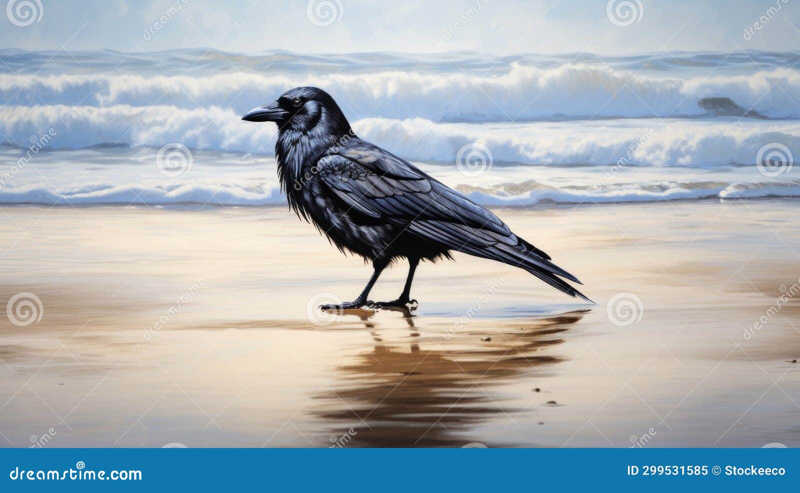 Raven Walking on the Beach: a Stunning Realistic Artwork Stock ...