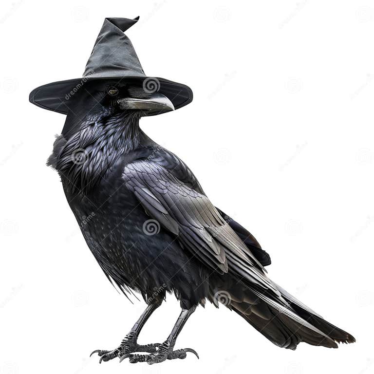 A Raven Wearing a Witch S Hat Stock Illustration - Illustration of ...