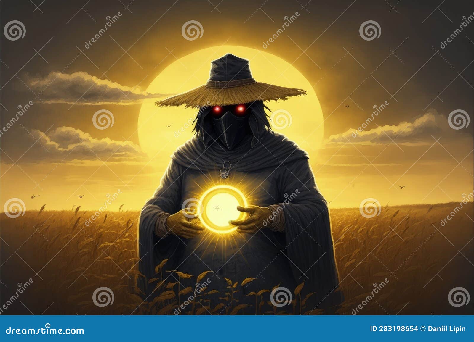 Raven Wizard Casting Enchantment in the Enigmatic Meadow during Solar ...