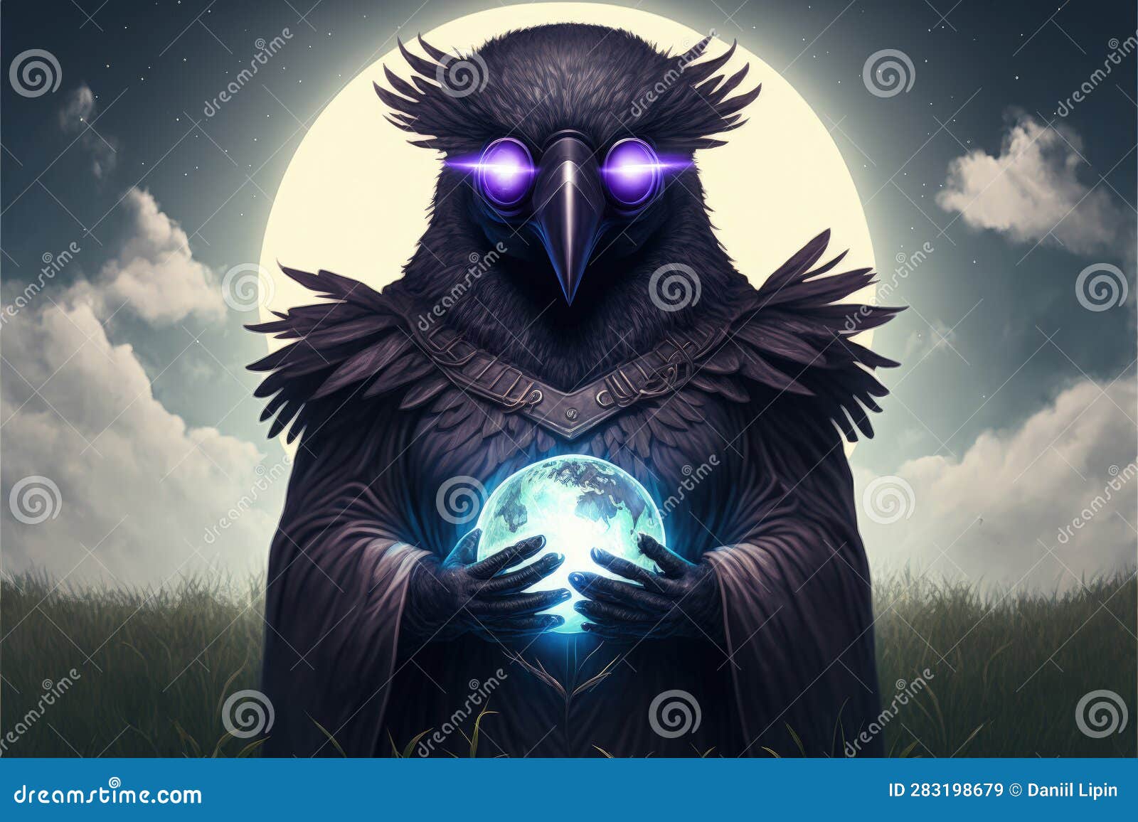 Raven Wizard Casting Enchantment in the Enigmatic Meadow during Solar ...