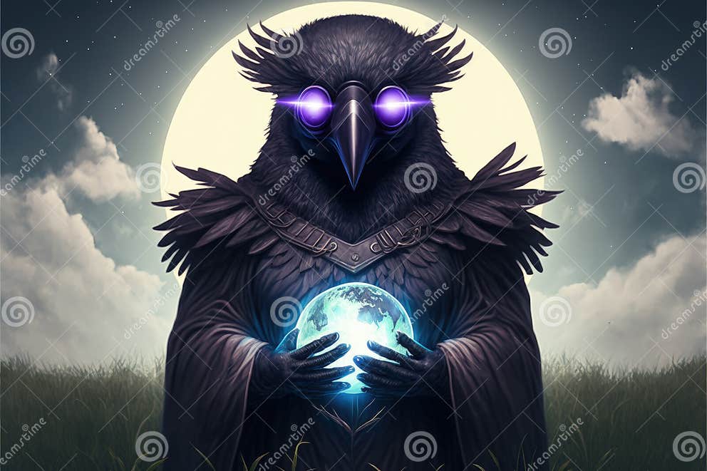 Raven Wizard Casting Enchantment in the Enigmatic Meadow during Solar ...