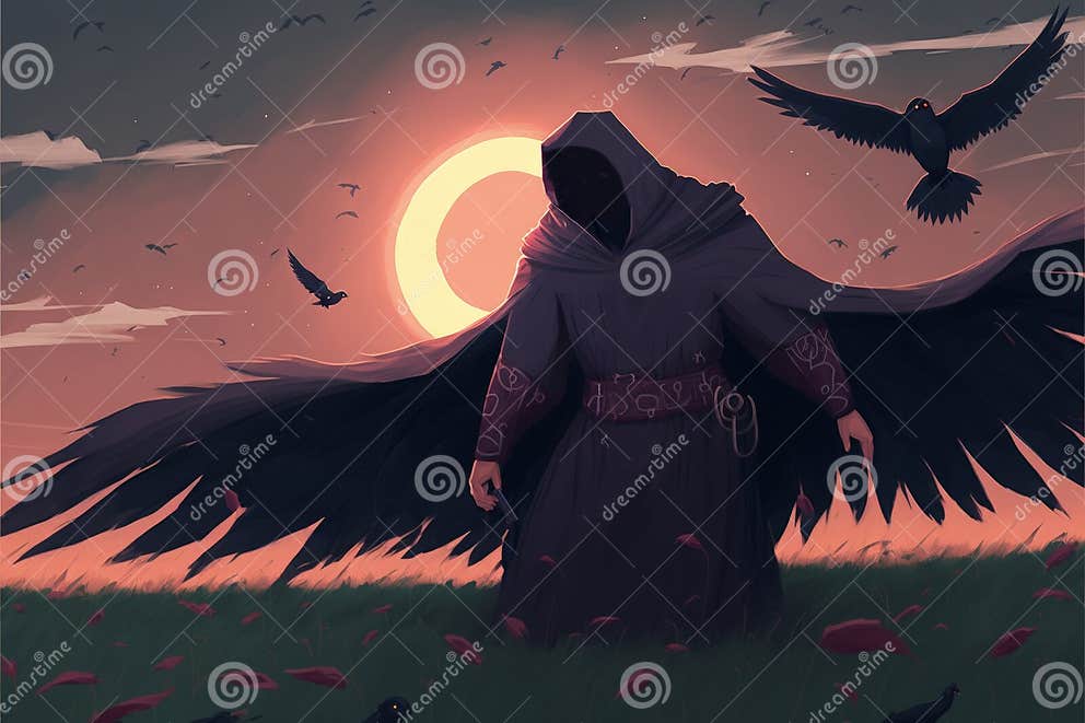 Raven Wizard Casting Enchantment in the Enigmatic Meadow during Solar ...