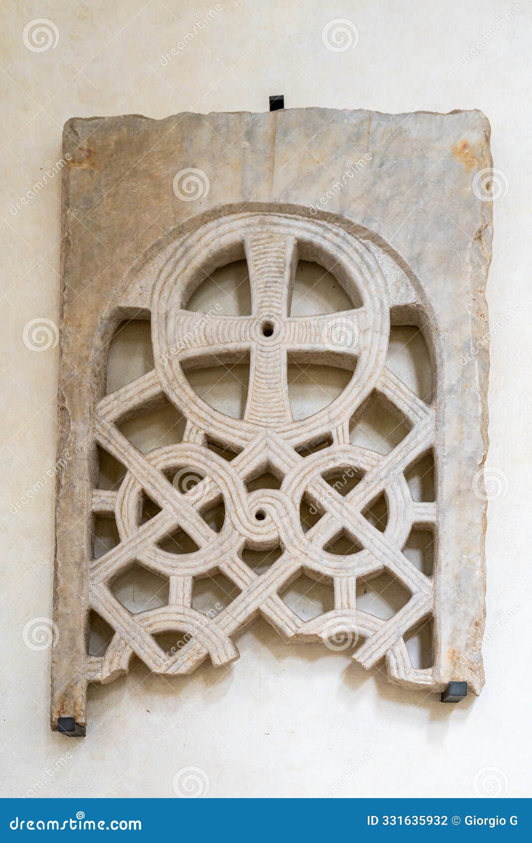 Early Christian Cross Carved in a Big Piece of Marble Wall in Ruins ...