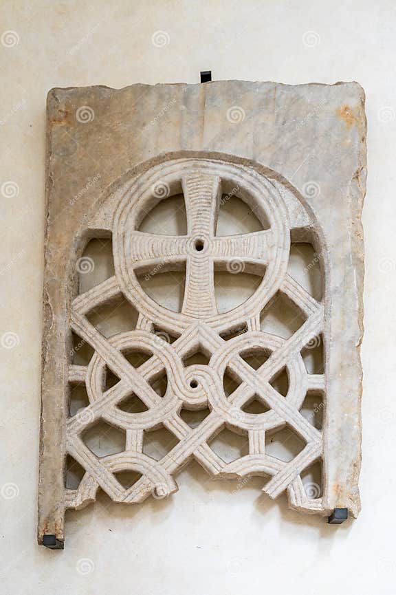 Early Christian Cross Carved in a Big Piece of Marble Wall in Ruins ...