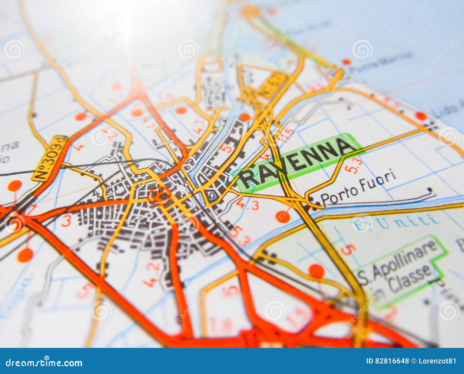 Ravenna City Over a Road Map ITALY Stock Photo - Image of cartography ...