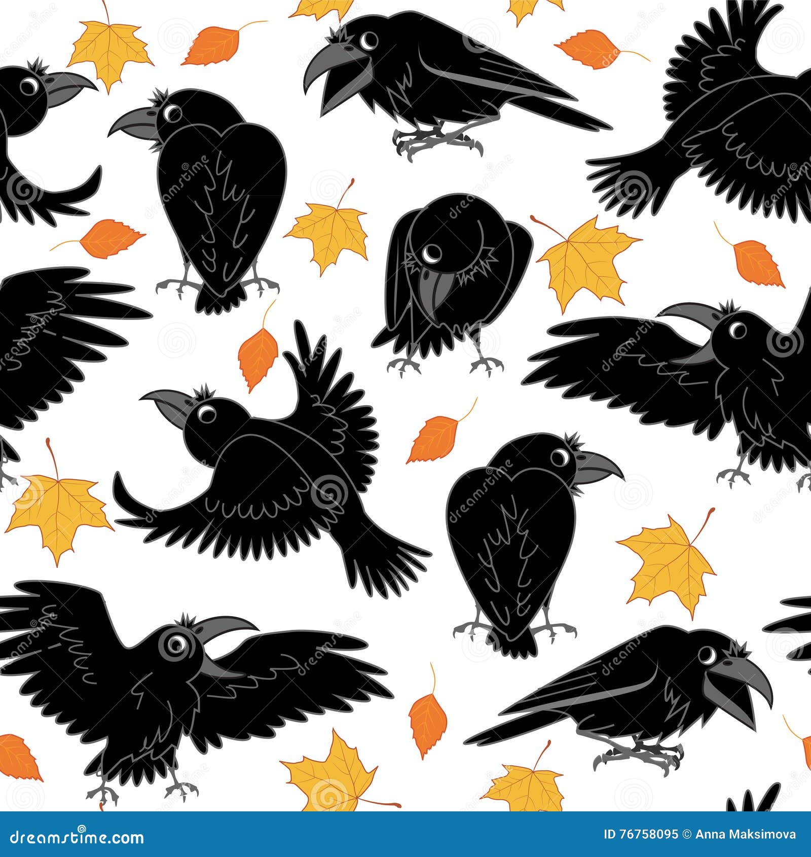 Ravens and autumn leaves stock vector. Illustration of bird - 76758095