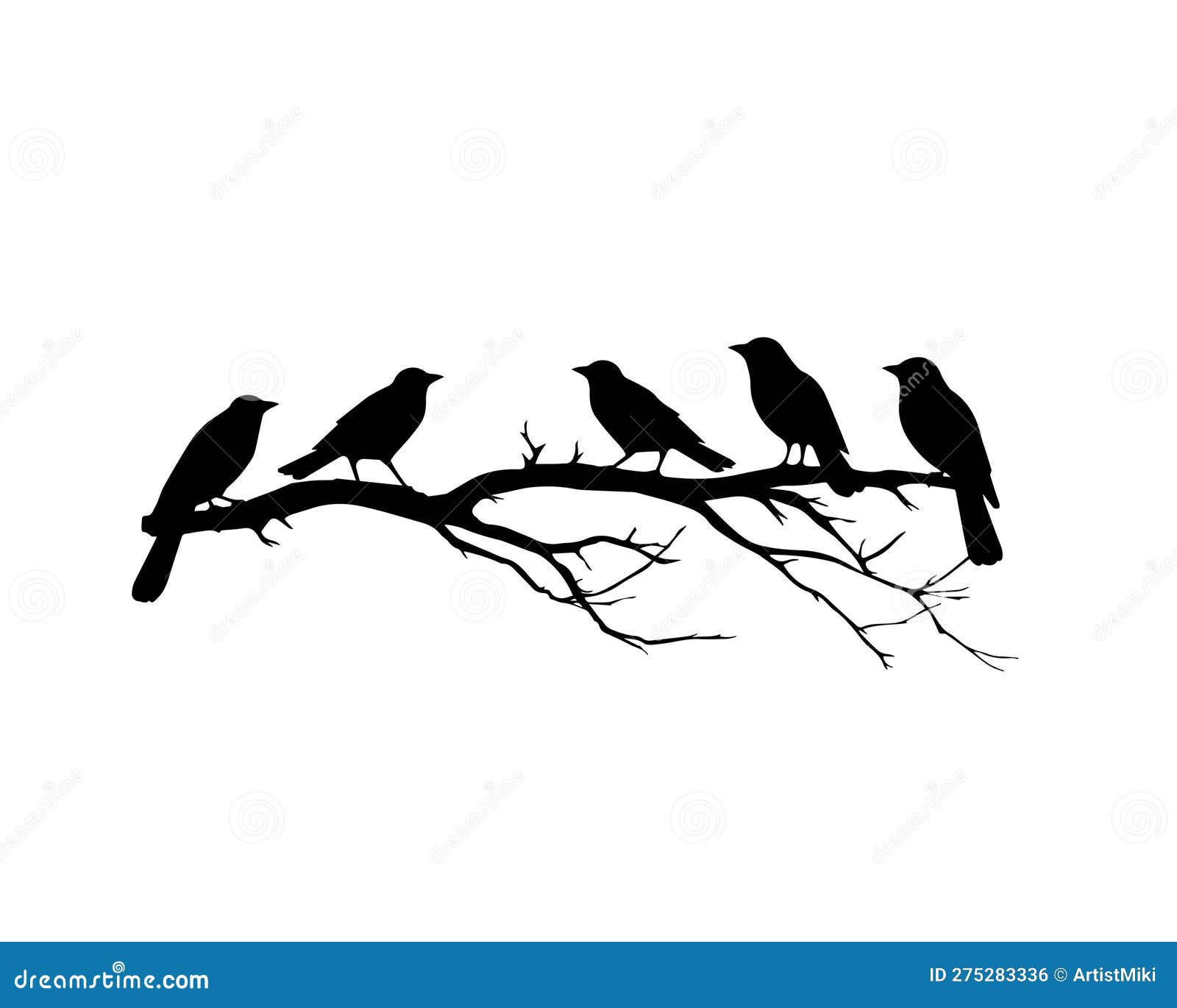Raven Bird on Branch, Vector Stock Vector - Illustration of white ...