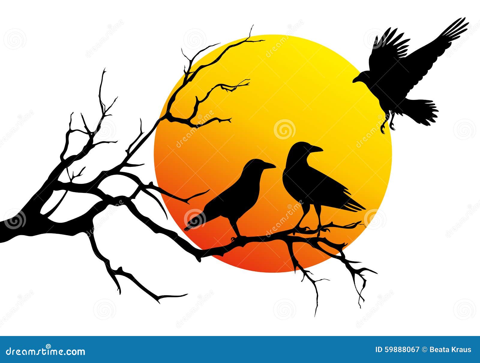 Ravens on Tree Branch, Vector Stock Vector - Illustration of flying ...