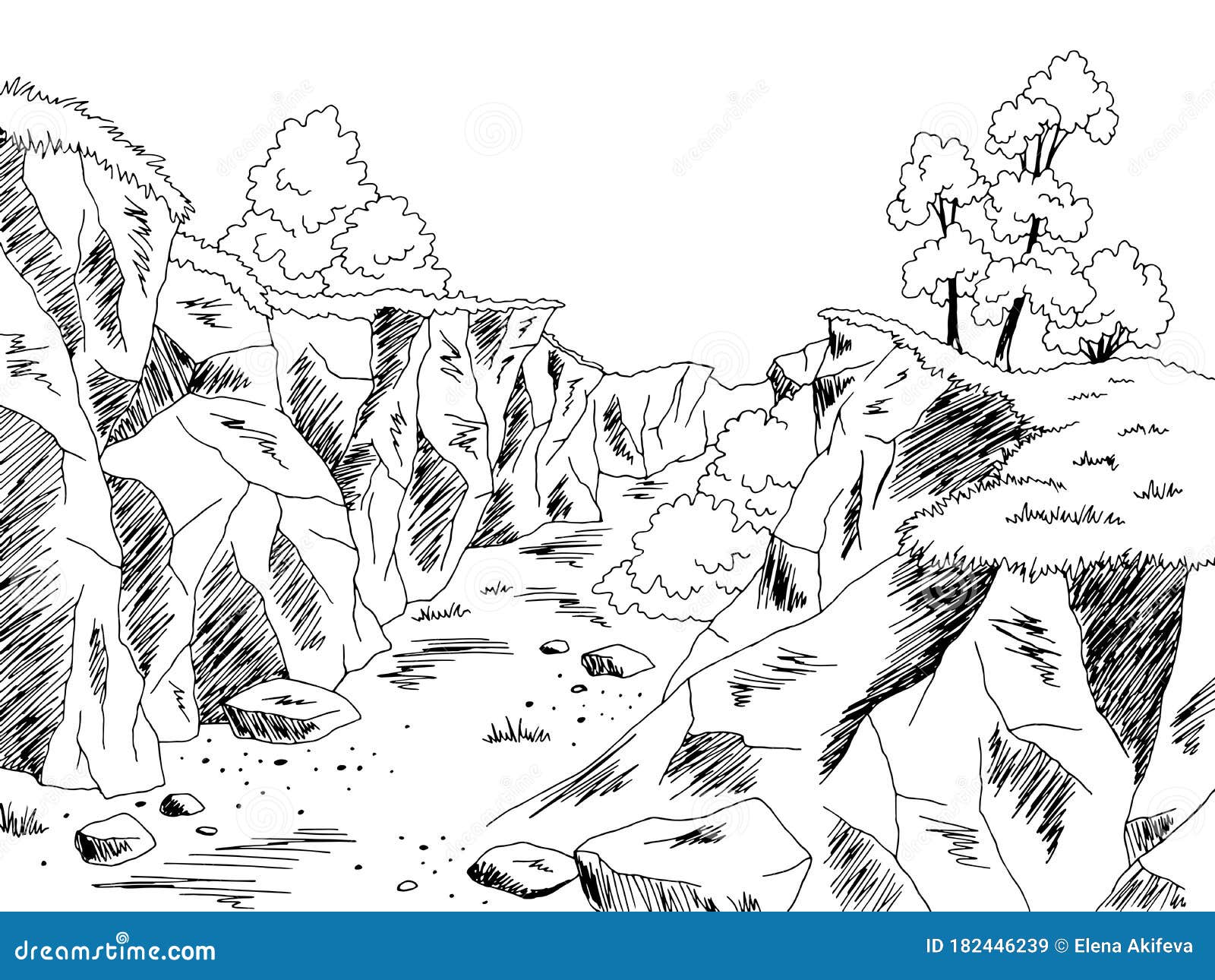 Ravine Graphic Black White Landscape Sketch Illustration Vector Stock ...