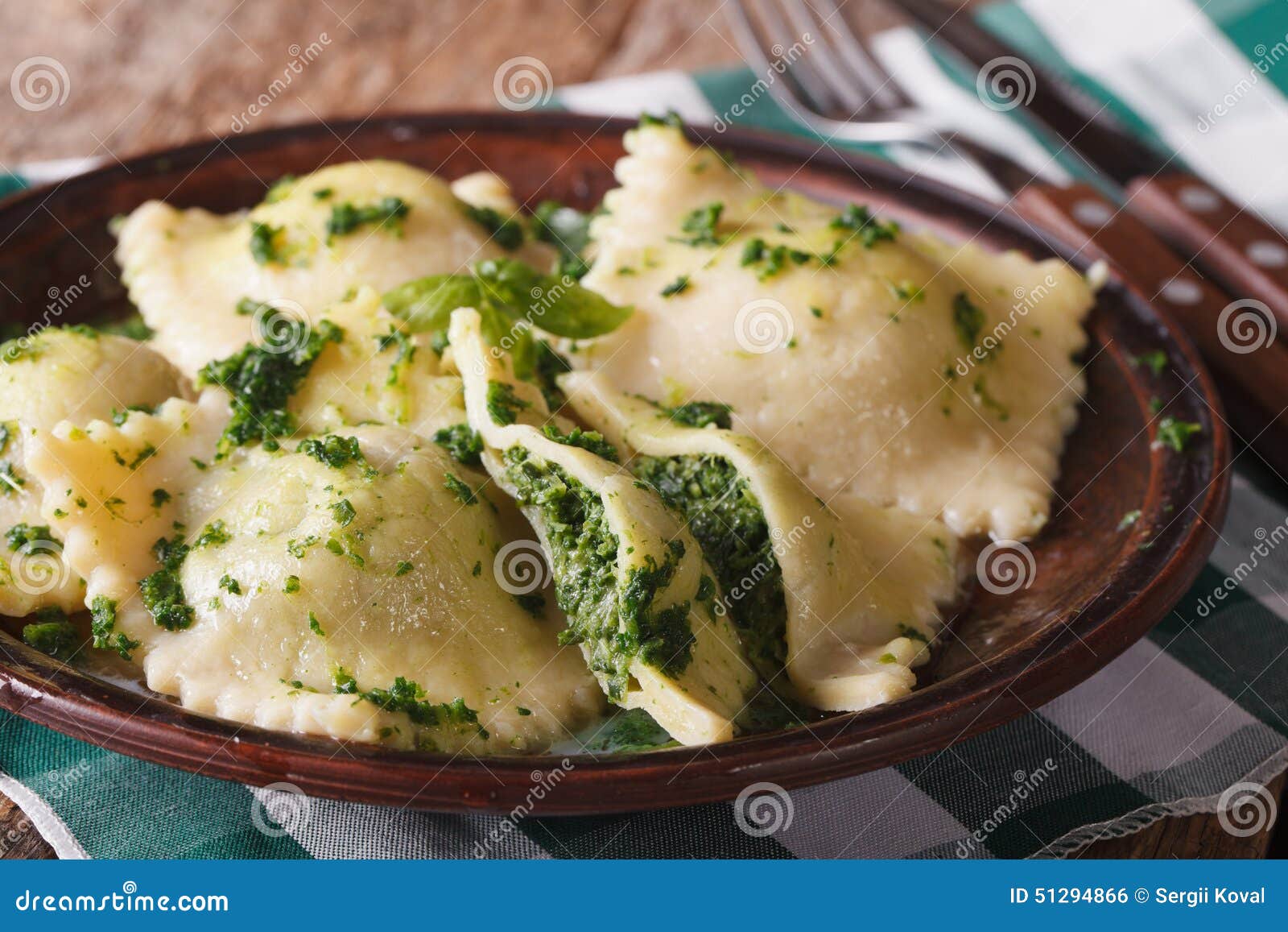 Ravioli with Spinach and Cheese Close-up Horizontal Stock Photo - Image ...