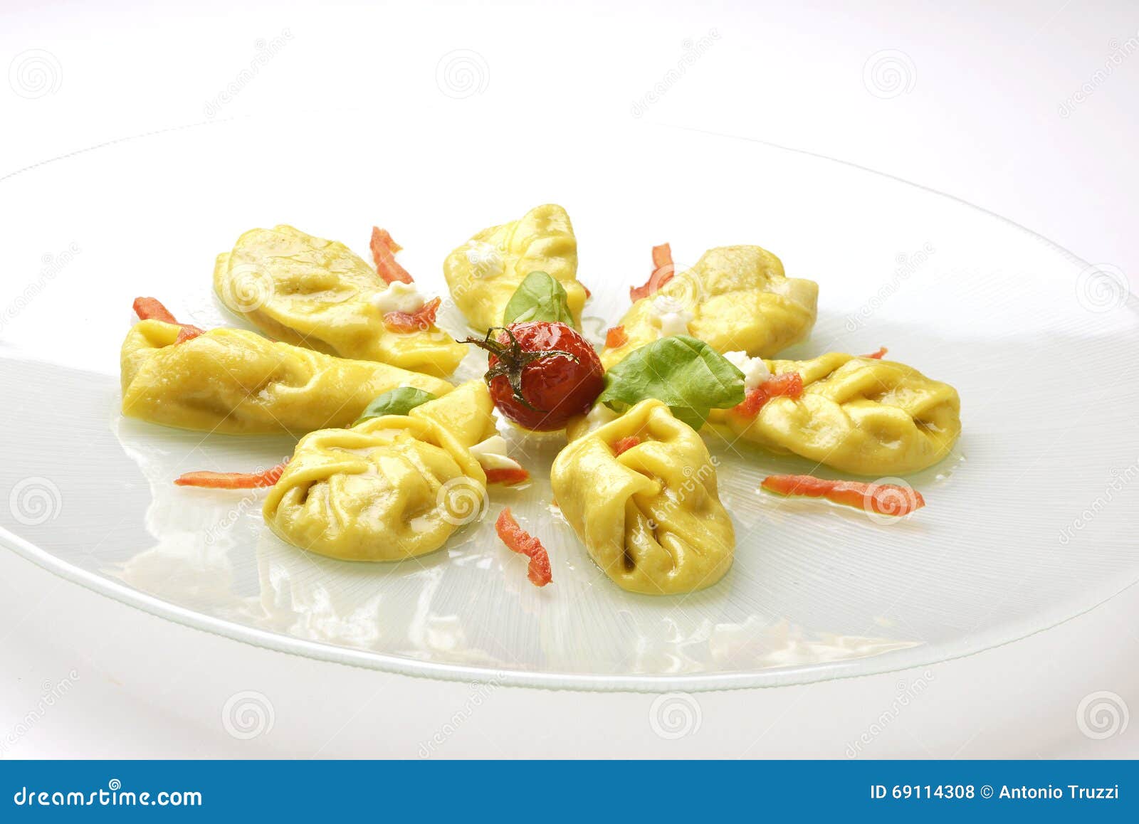 Ravioli with Tomato Mozzarella and Basil Stock Photo - Image of ...