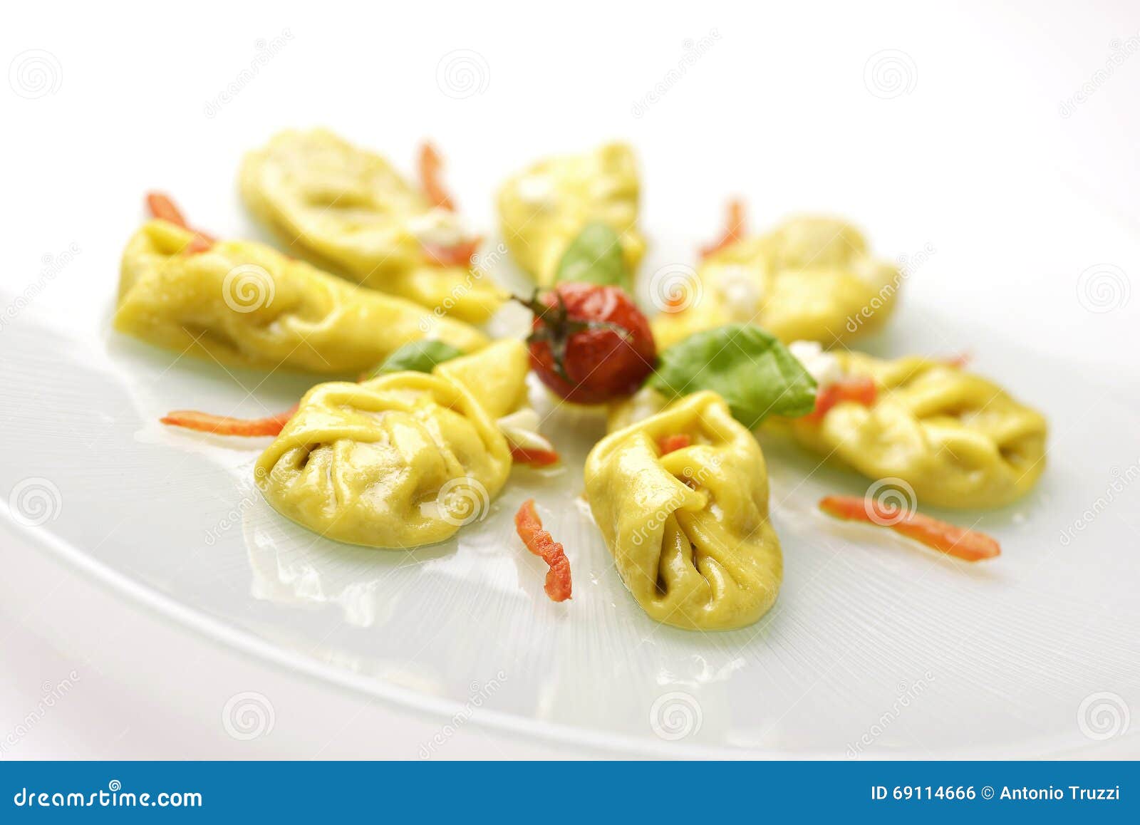 Ravioli with Tomato Mozzarella and Basil Stock Photo - Image of ...