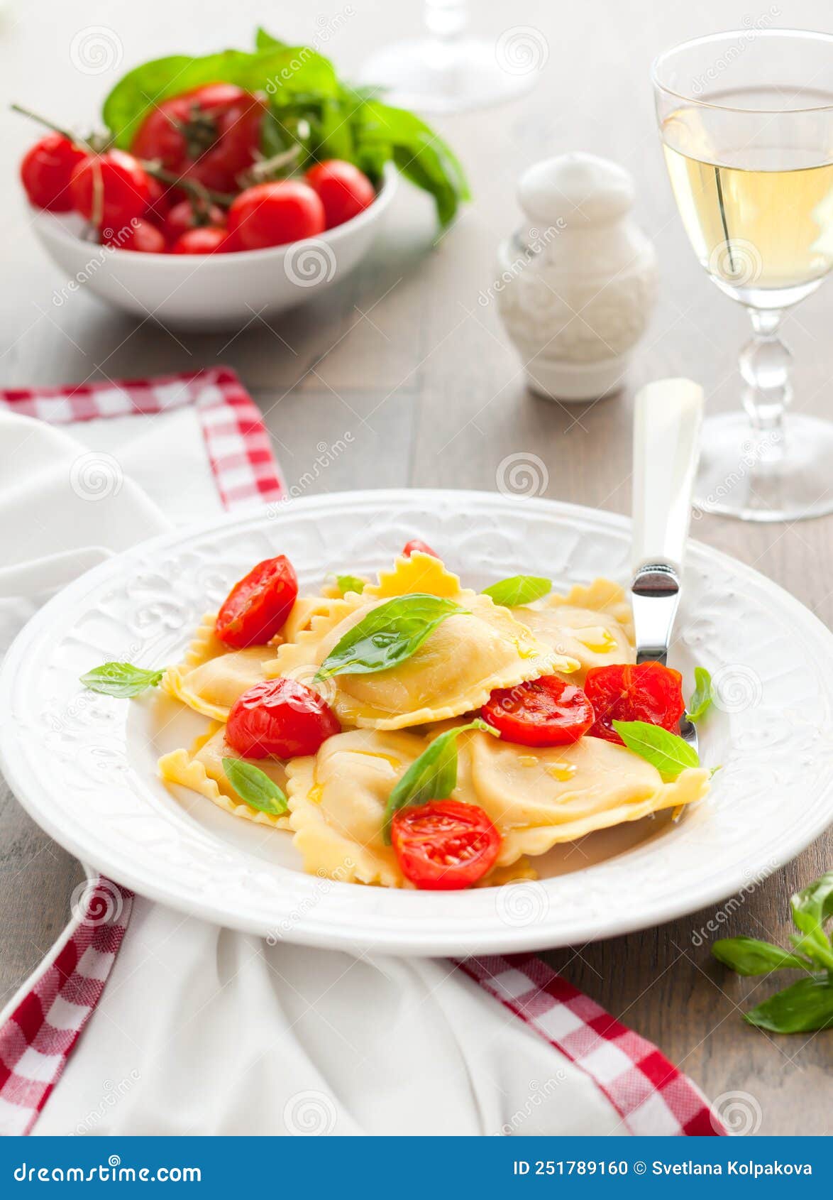 Ravioli with Tomatoes and Basil Stock Photo - Image of basil, kitchen ...