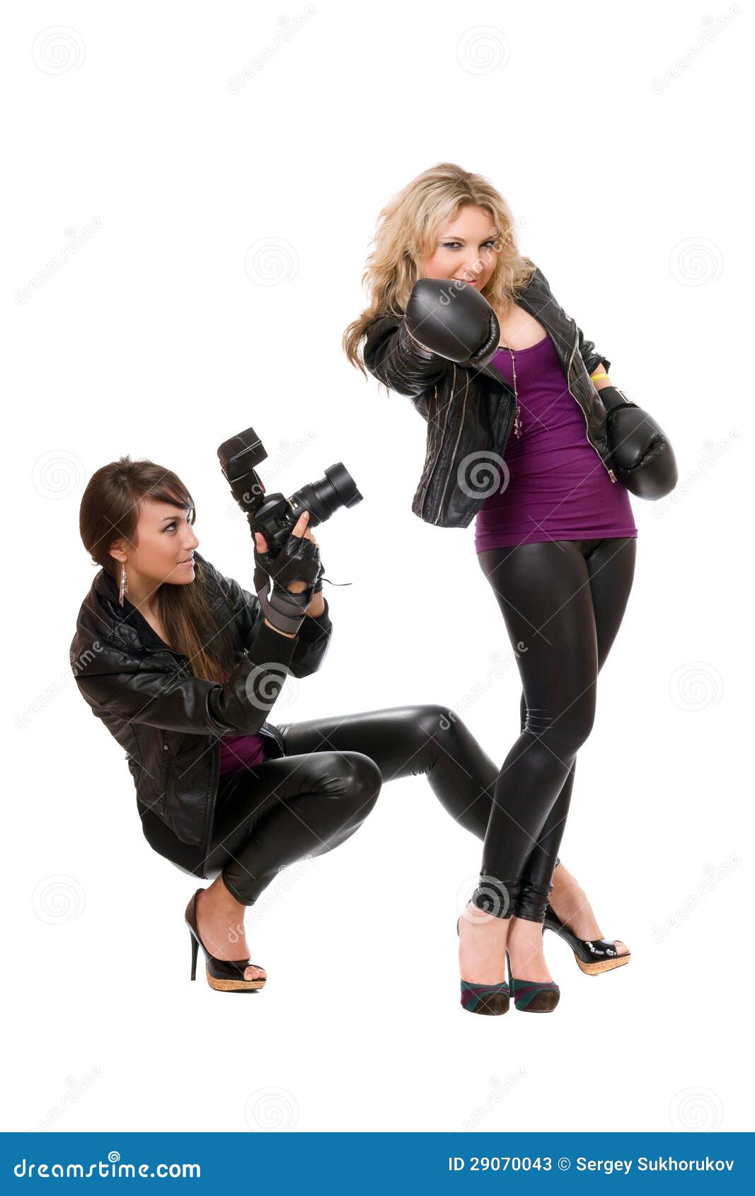 Ravishing Women with the Camera Stock Image - Image of female, leather ...