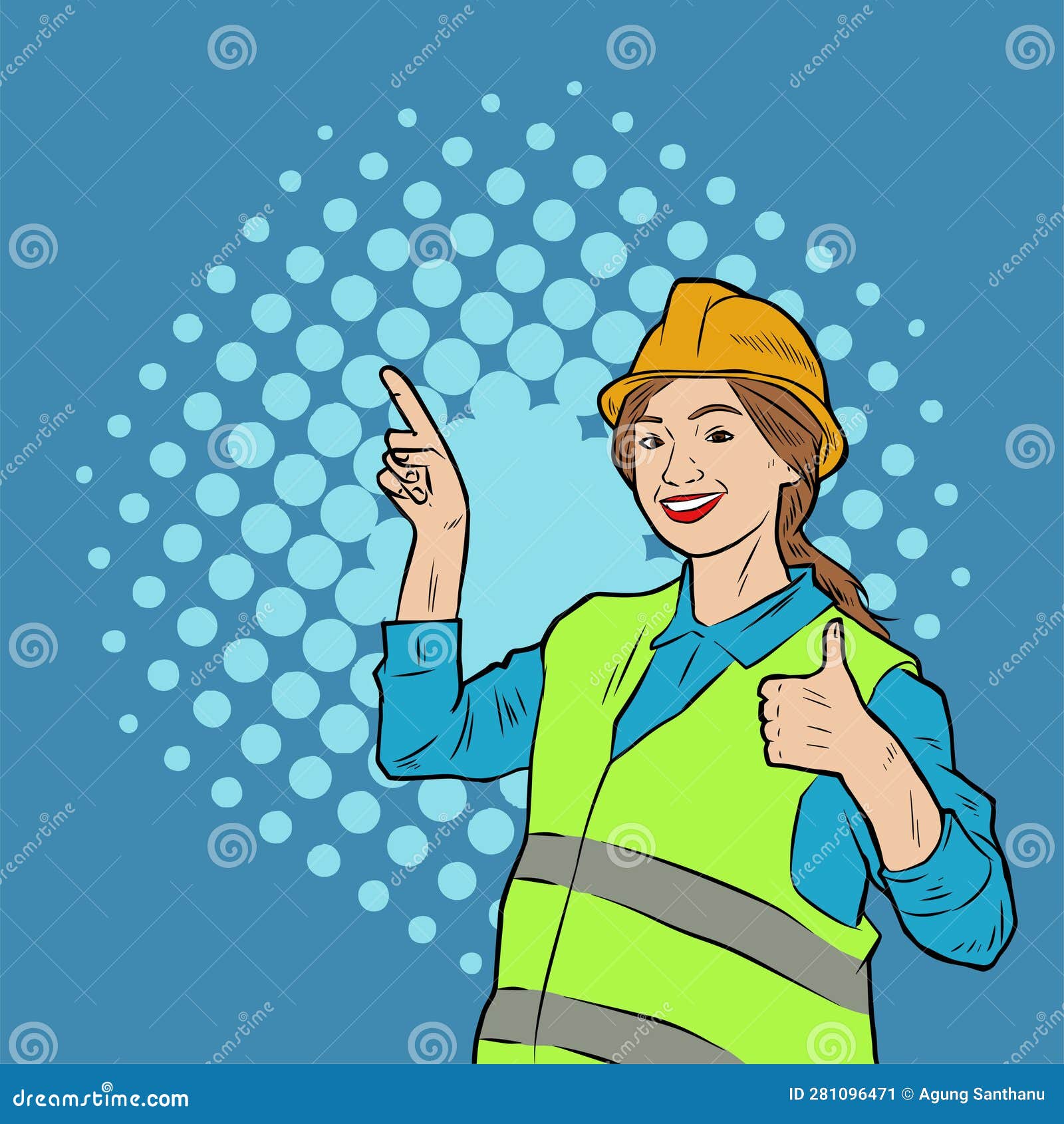 Illustration of a Female Worker Wearing Safety Vest and Pointing Finger ...