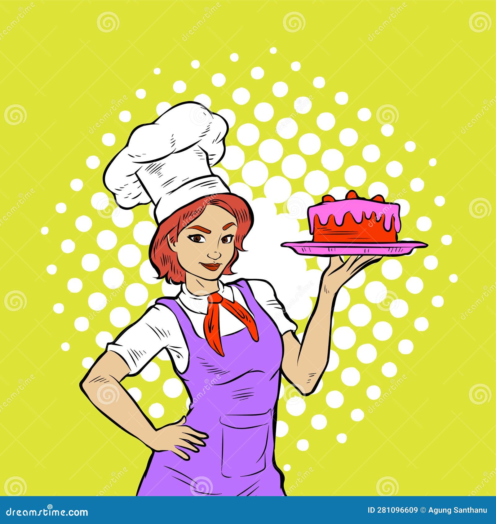 Illustration of a Female Baker Wearing Chef Costume in Pose Carrying a ...