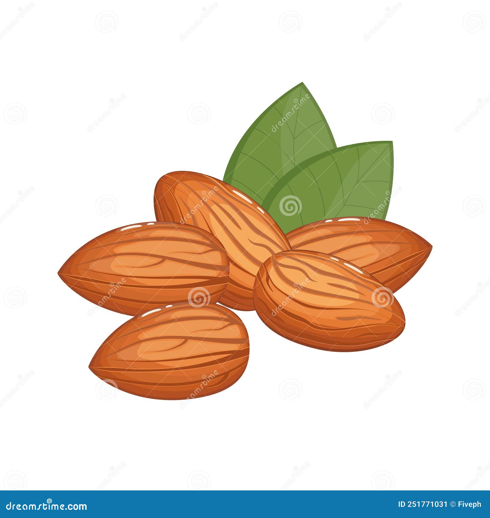 Raw Almonds with Leaves, Vector Illustration on a White Background ...