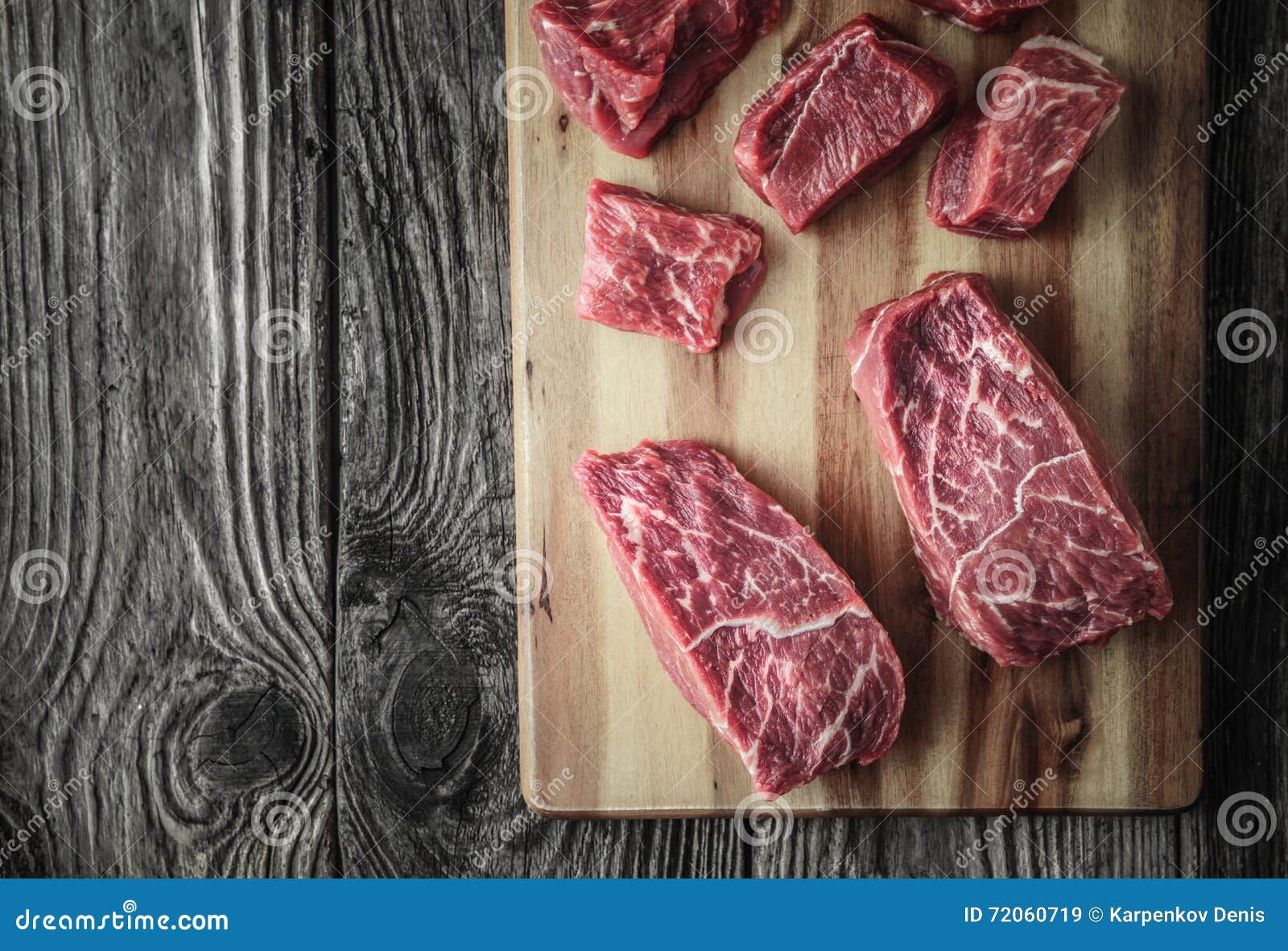 Raw Angus Beef Slices on the Wooden Board Stock Image - Image of ...