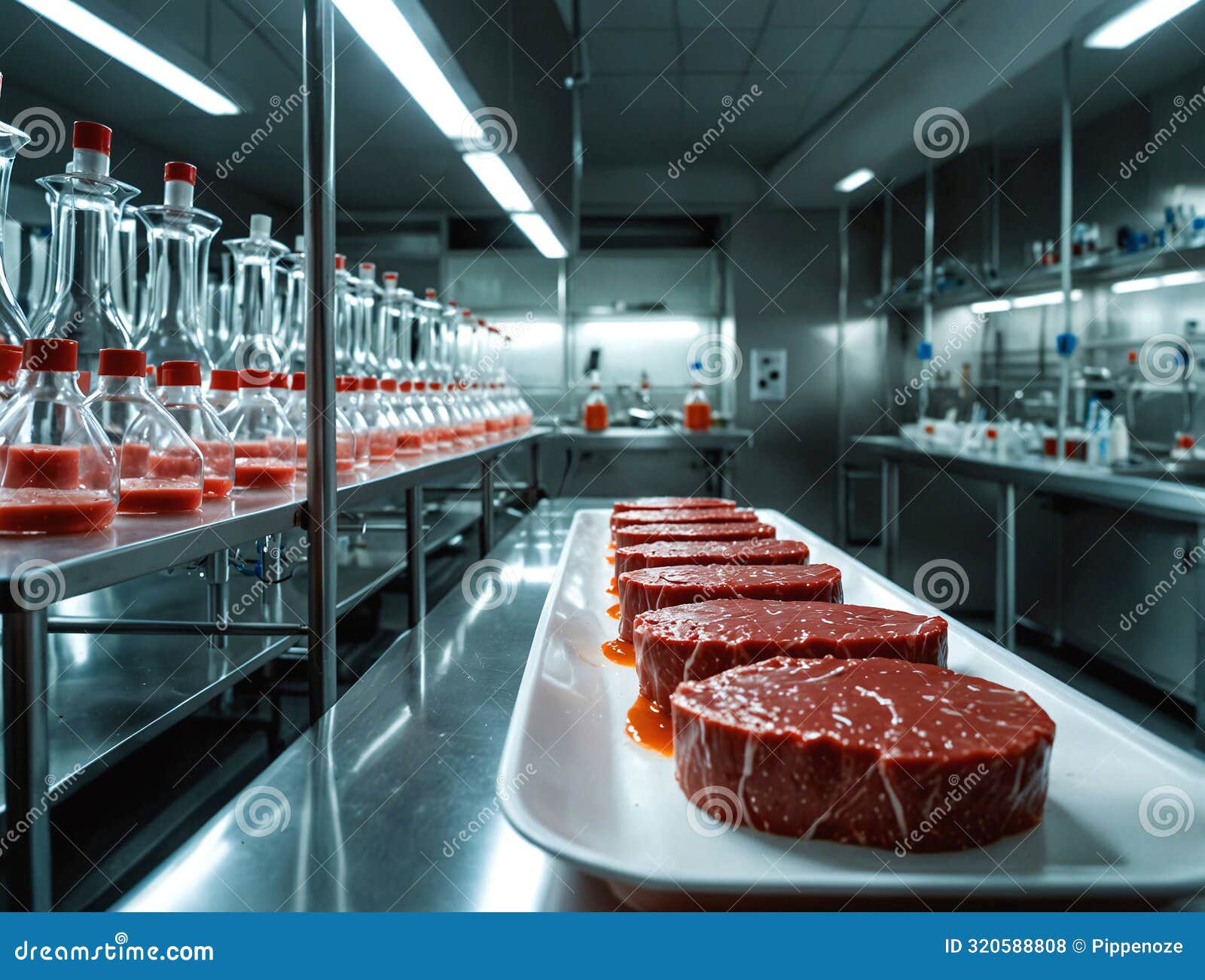 Raw Artificial Meat Cuts on a Table in a Modern Meat Processing Science ...