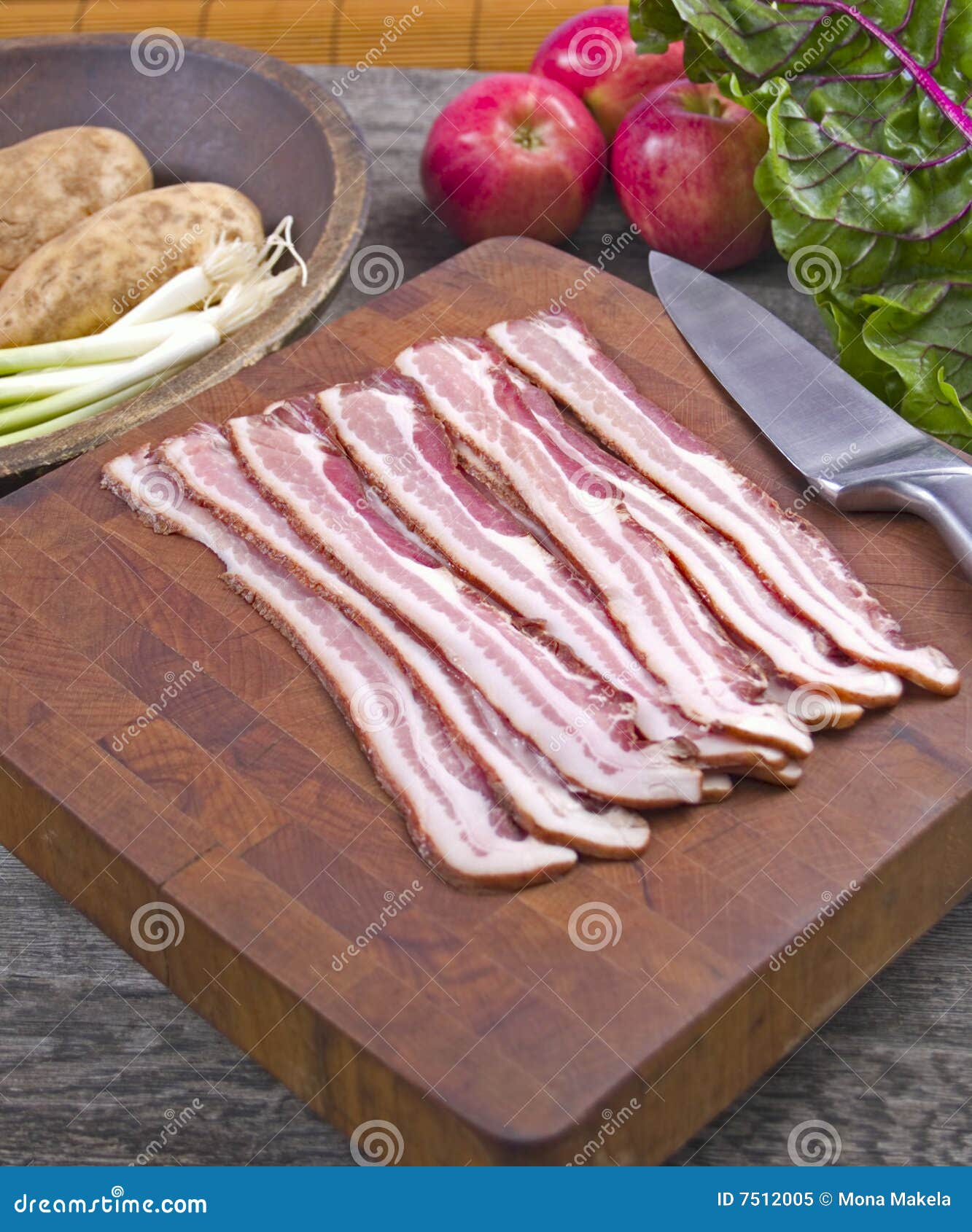 Raw bacon stock image. Image of vegetables, vertical, wood - 7512005