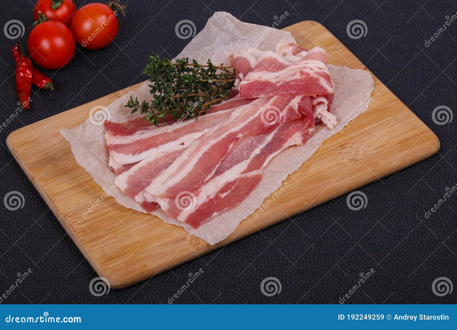 Raw bacon on the board stock image. Image of cook, white - 192249259