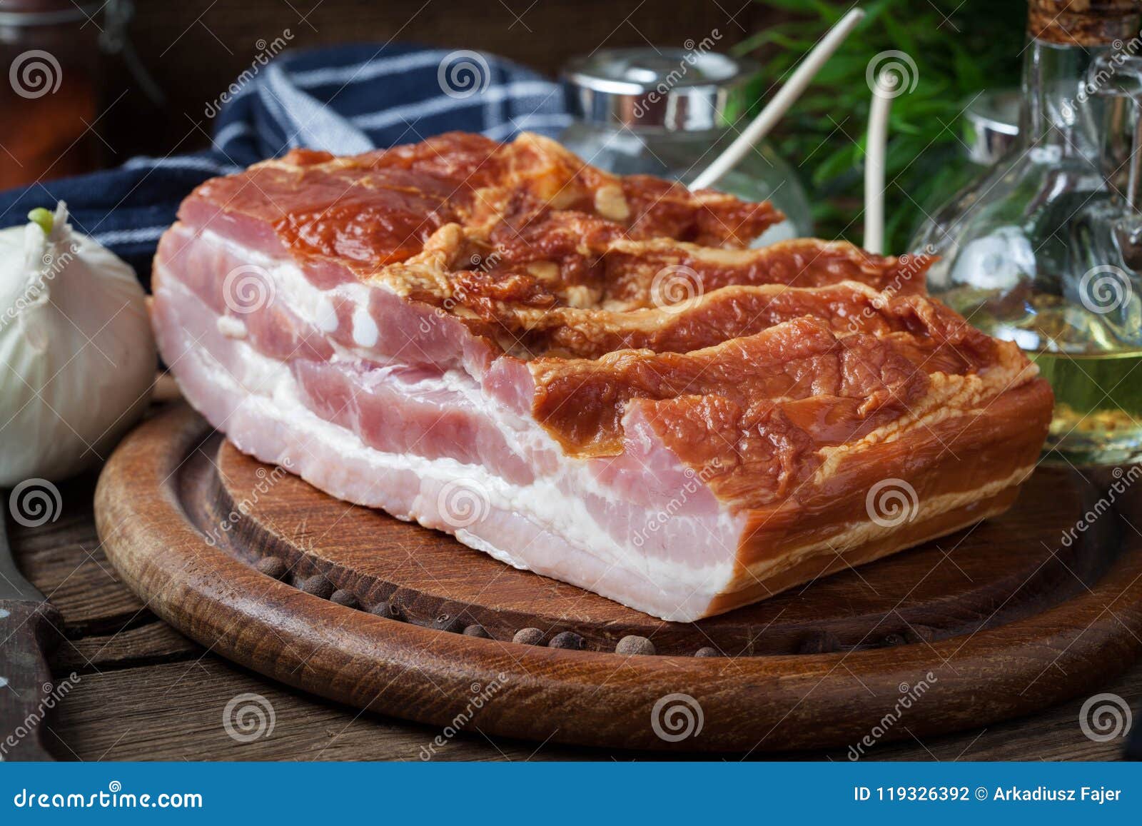 Raw Bacon on a Chopping Board. Stock Photo - Image of wooden, onion ...