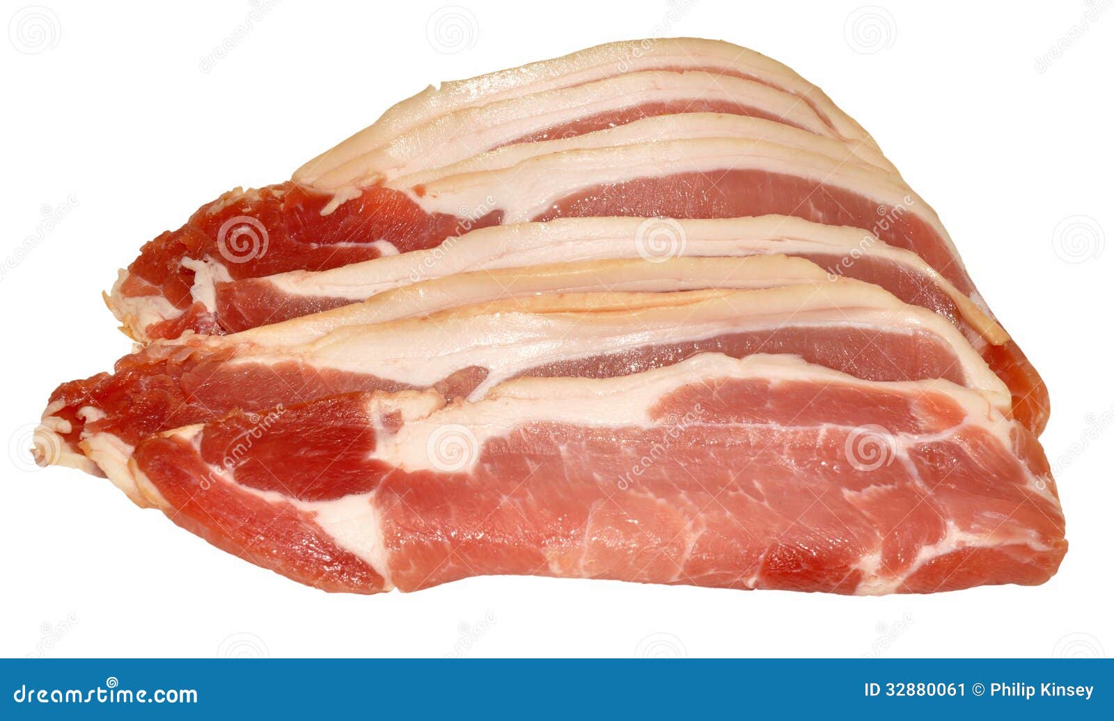 Raw Bacon Rashers Isolated on White Stock Image - Image of background ...