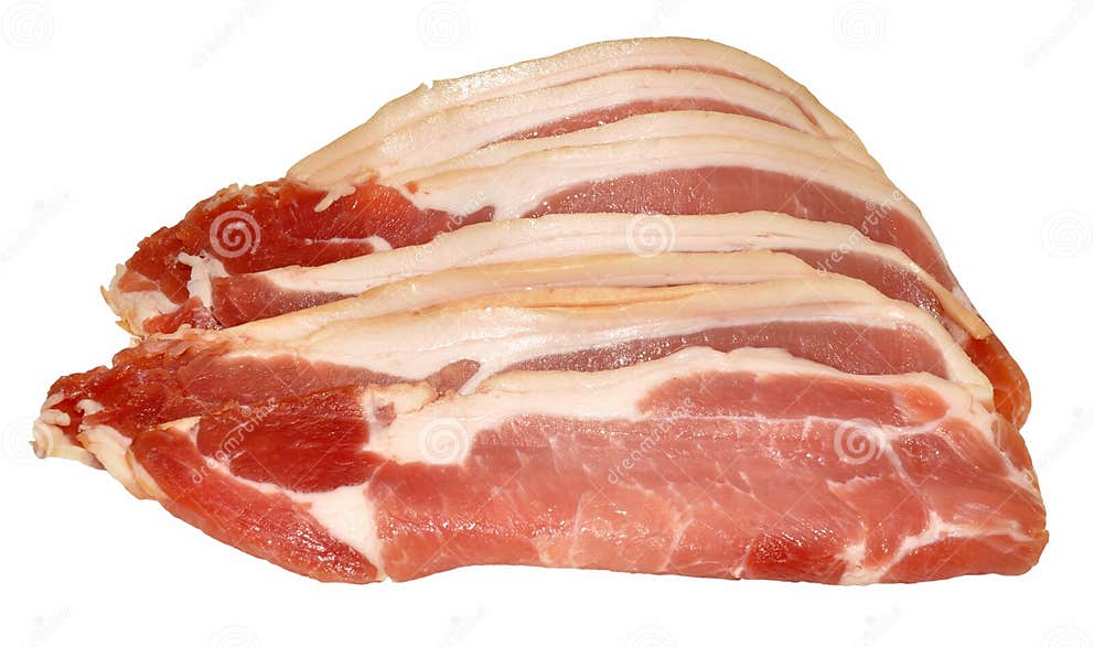 Raw Bacon Rashers Isolated on White Stock Image - Image of background ...