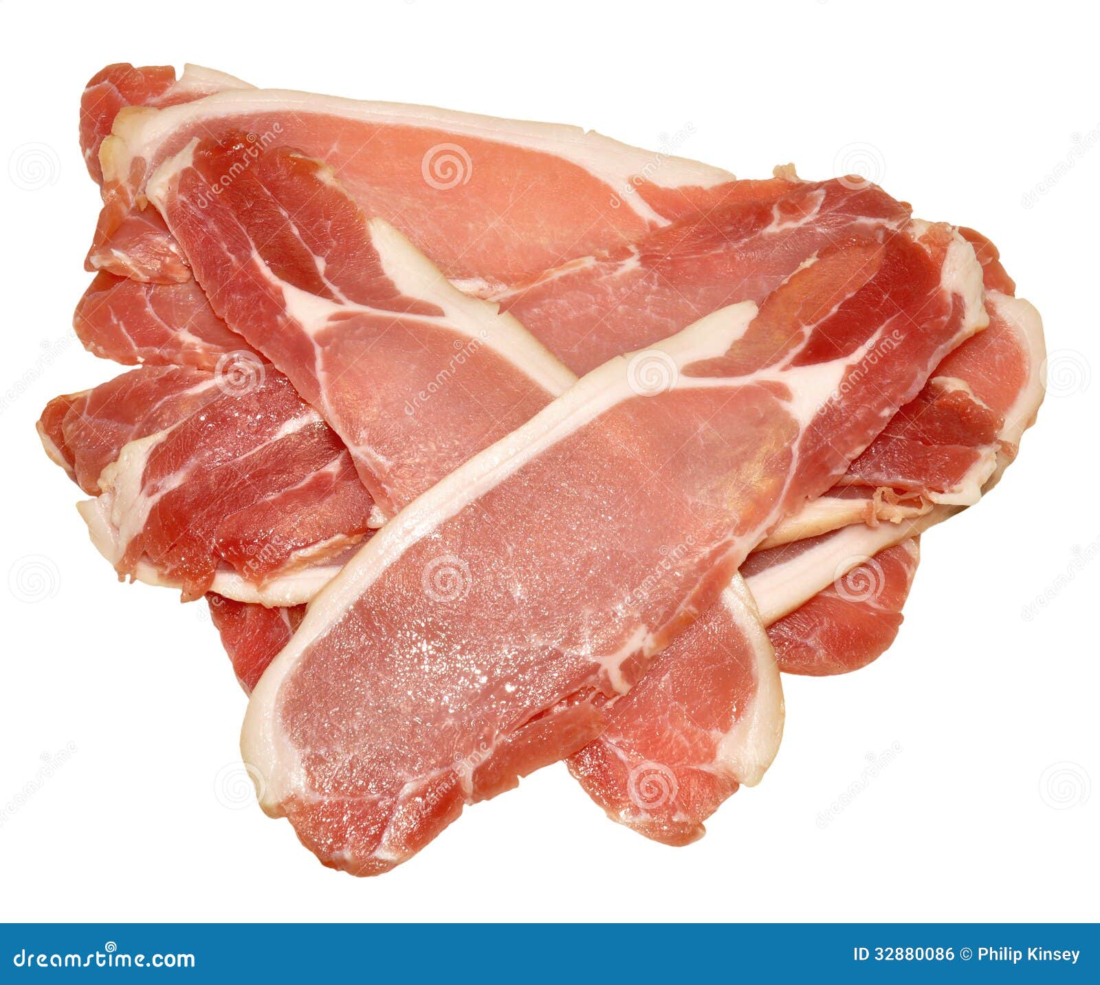 Raw Bacon Rashers Isolated on White Stock Photo - Image of meat ...
