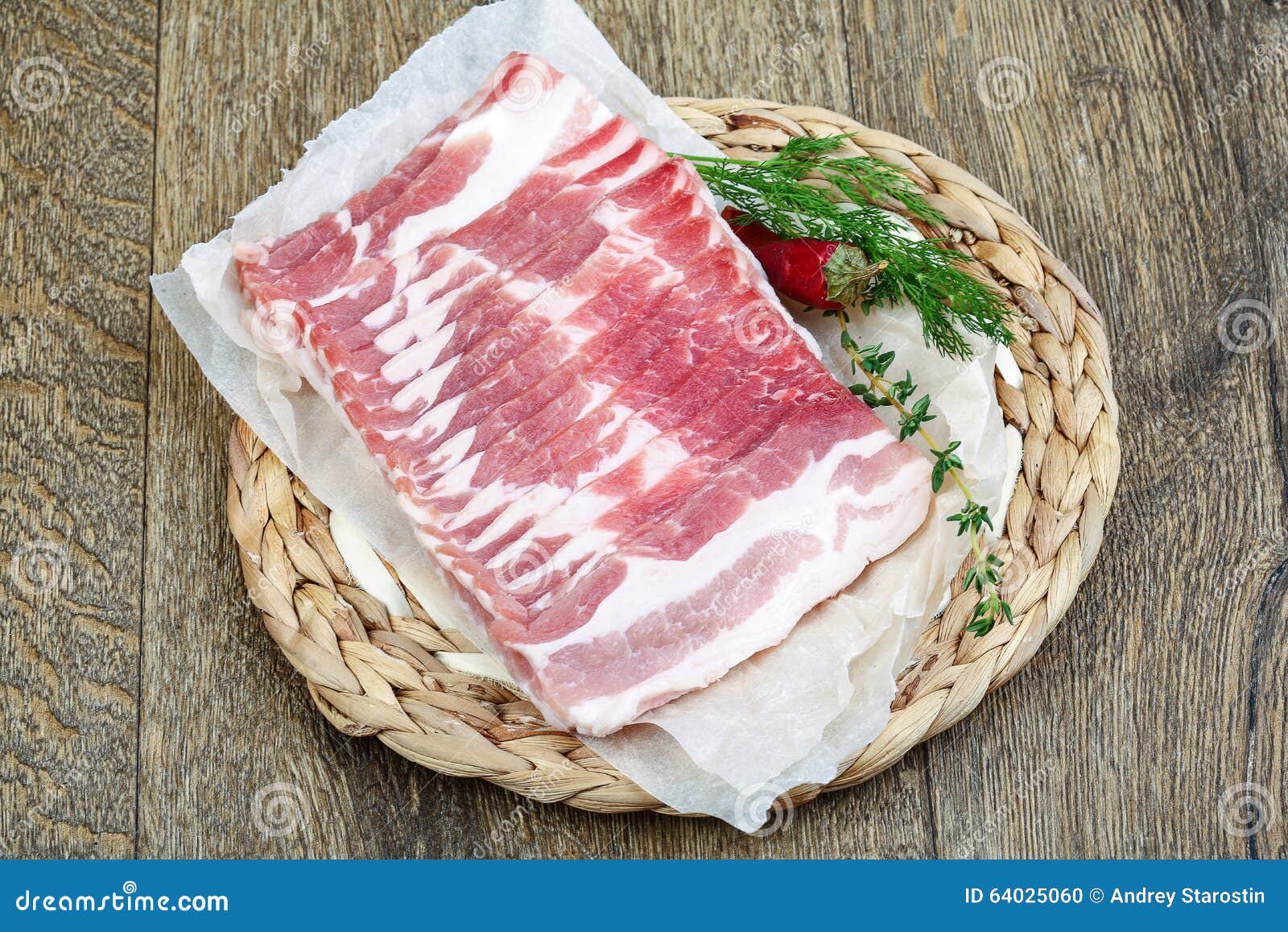 Raw bacon stock photo. Image of ingredient, meat, slice - 64025060