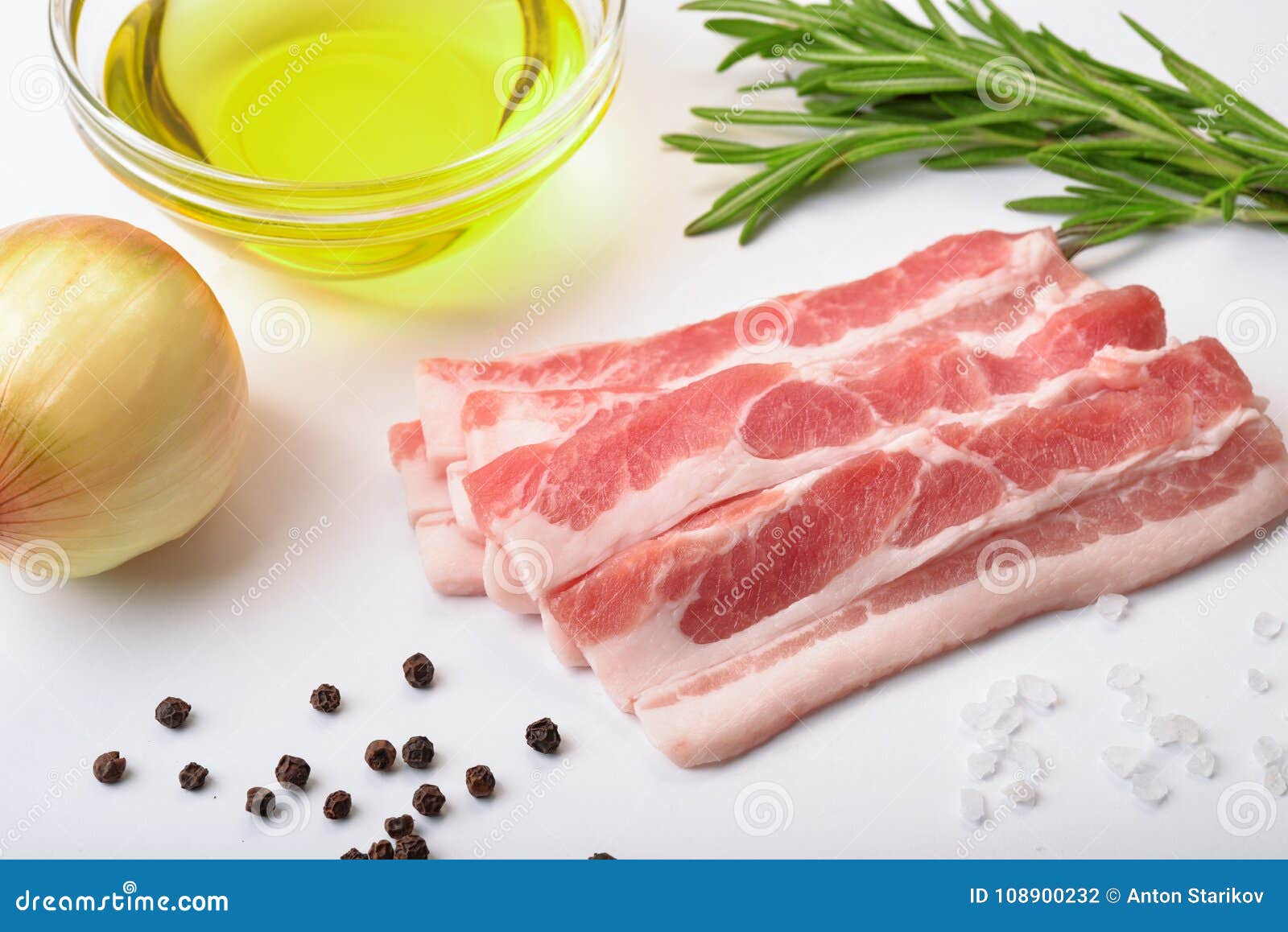 Raw Bacon Slices with Condiments Stock Photo - Image of classic, bowl ...