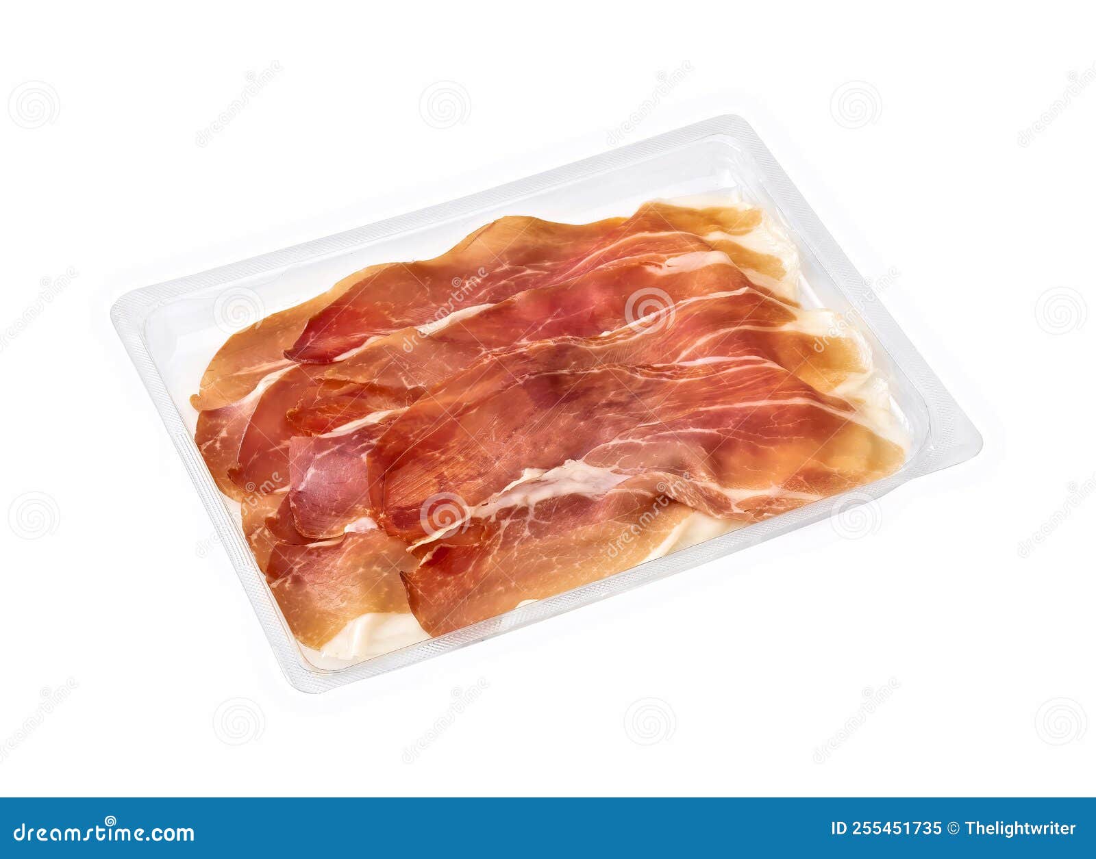 Raw Bacon Strips in Plastic Packaging Isolated on White Stock Image ...