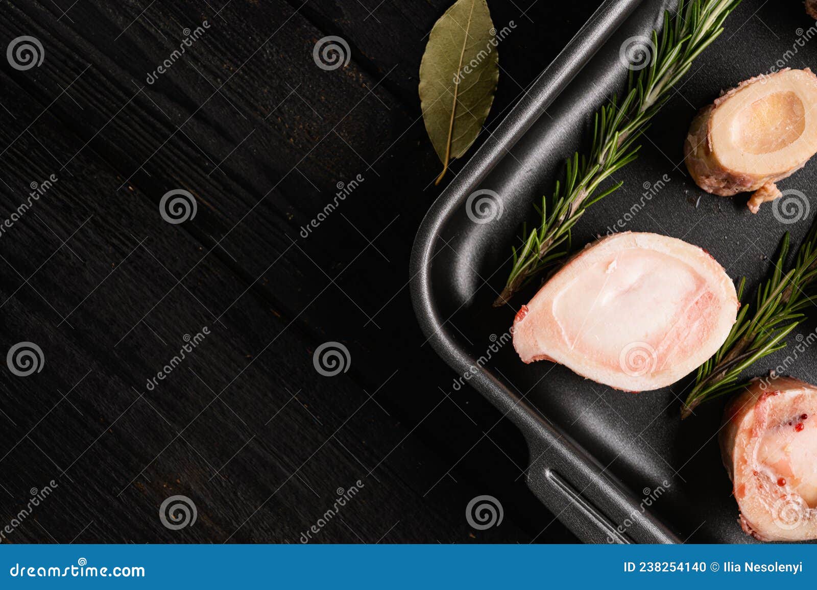 Raw Beef Bones for Making Broth at Home, on Black Wooden Table ...