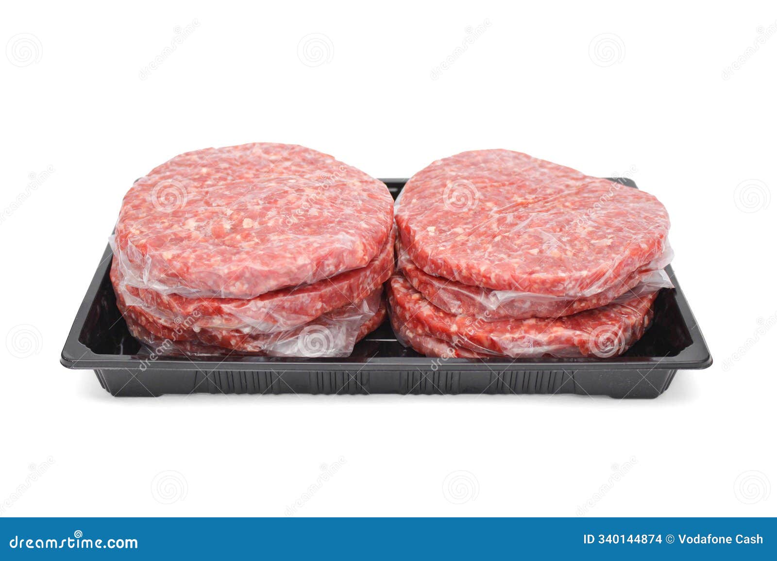 Raw Beef Burger Patties in Packaging Isolated on White Background Stock ...