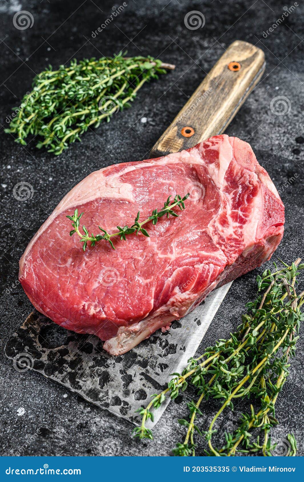 Raw Beef Club Steak. Black Ground Stock Image - Image of fillet, spice ...