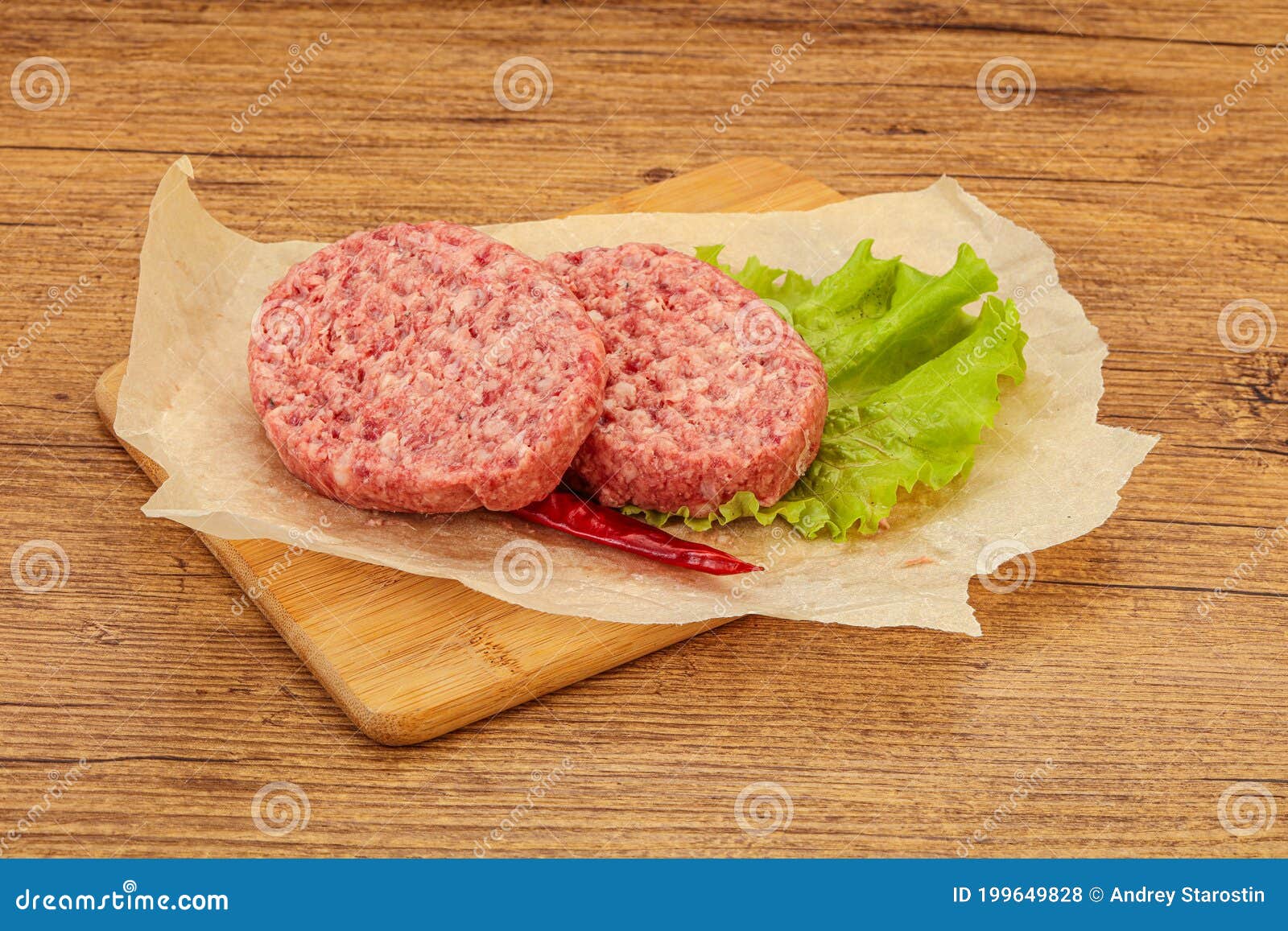 Raw beef cutlet for burger stock photo. Image of paper - 199649828