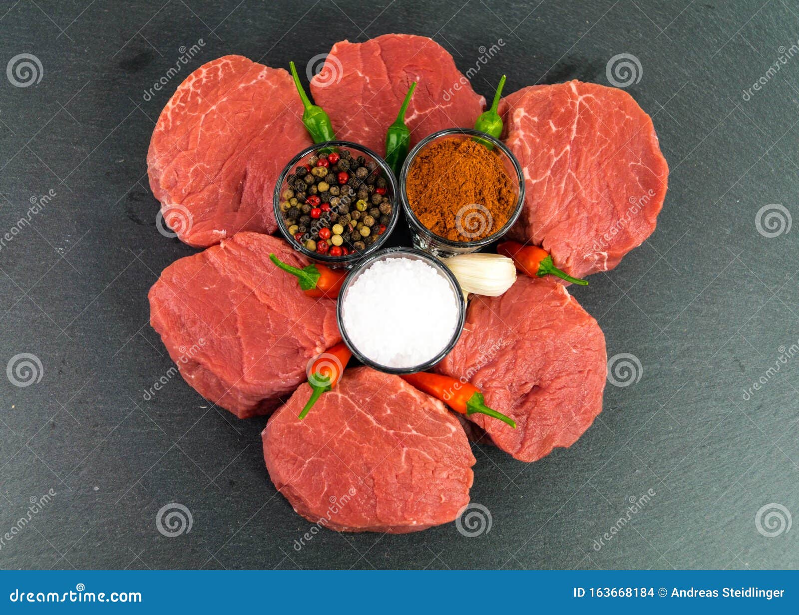 Raw filet Steak stock photo. Image of chilli, cuisine - 163668184