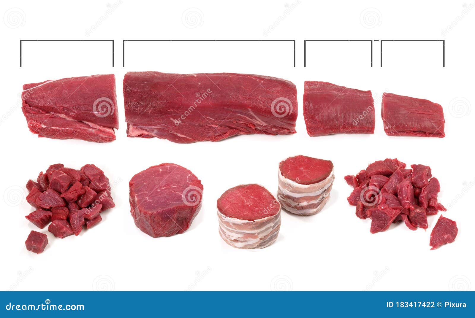 Raw Beef Fillet Parts on White Background Stock Photo - Image of german ...