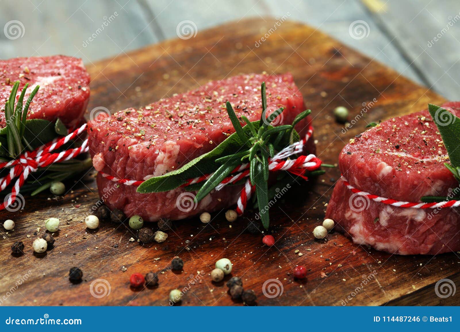 Raw Beef Fillet Steaks with Spices for Bbq Grilling. Stock Photo ...