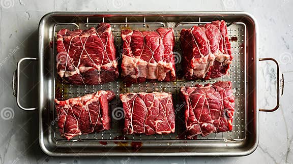 Raw Beef Lined on a Wire Rack in a Roasting Pan. Generative Ai Stock ...