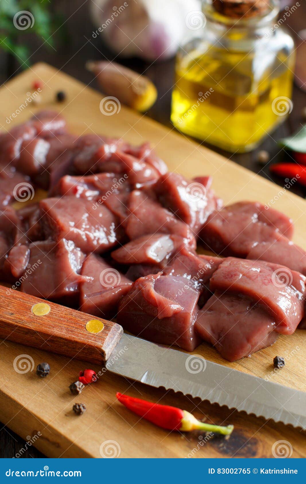 Raw Beef Liver with Spices, Herbs and Vegetables Stock Image - Image of ...