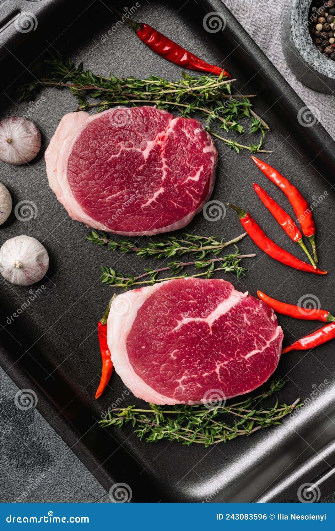 Raw Beef Meat Cut, on Gray Stone Table Background, Top View Flat Lay ...