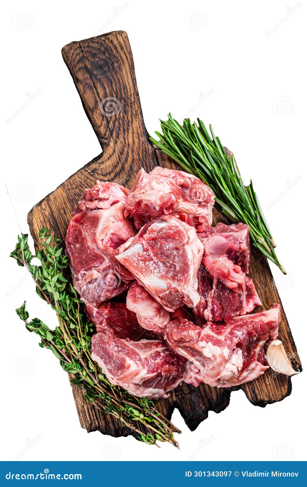 Raw Beef Meat Diced for Stew with Bone. Isolated on White Background ...