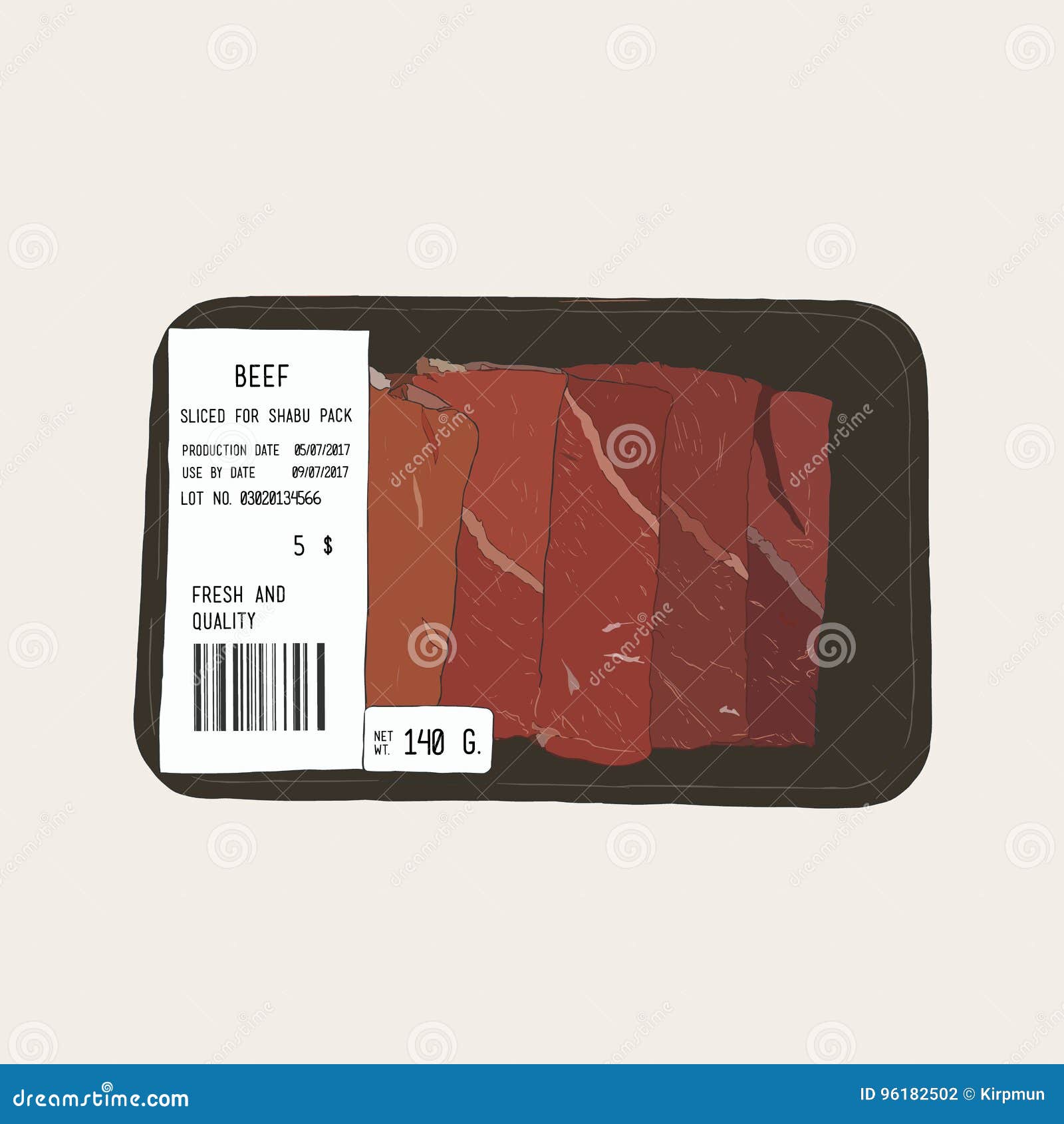 Raw Beef Meat in the Package. Vector Illustration Stock Vector ...
