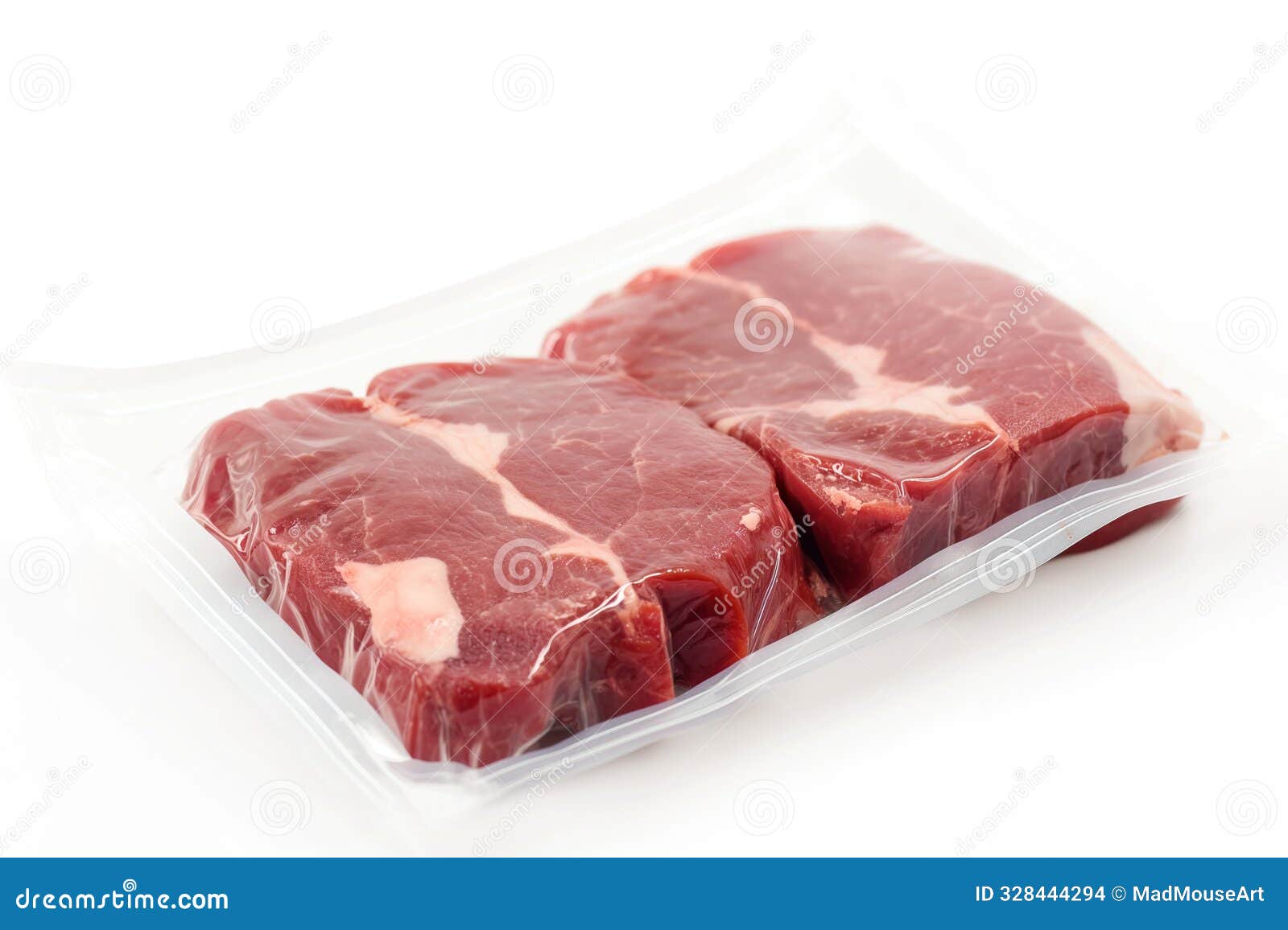 Raw Beef Meat in Plastic Bag Isolated on White Background Stock ...